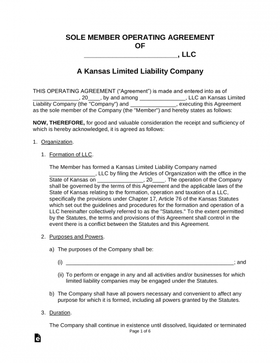 Free Kansas LLC Operating Agreements 2 PDF Word EForms