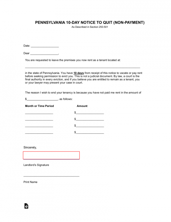 Free Pennsylvania Eviction Notice Forms 4 PDF Word EForms