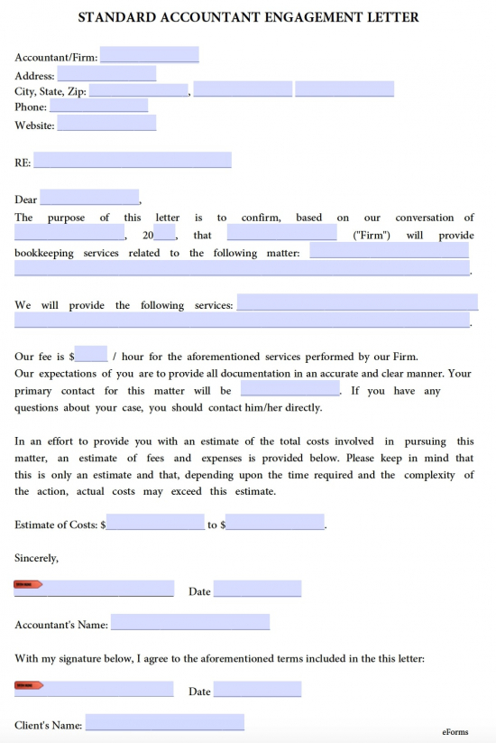 Free Accountant Bookkeeping Engagement Letter PDF Word EForms