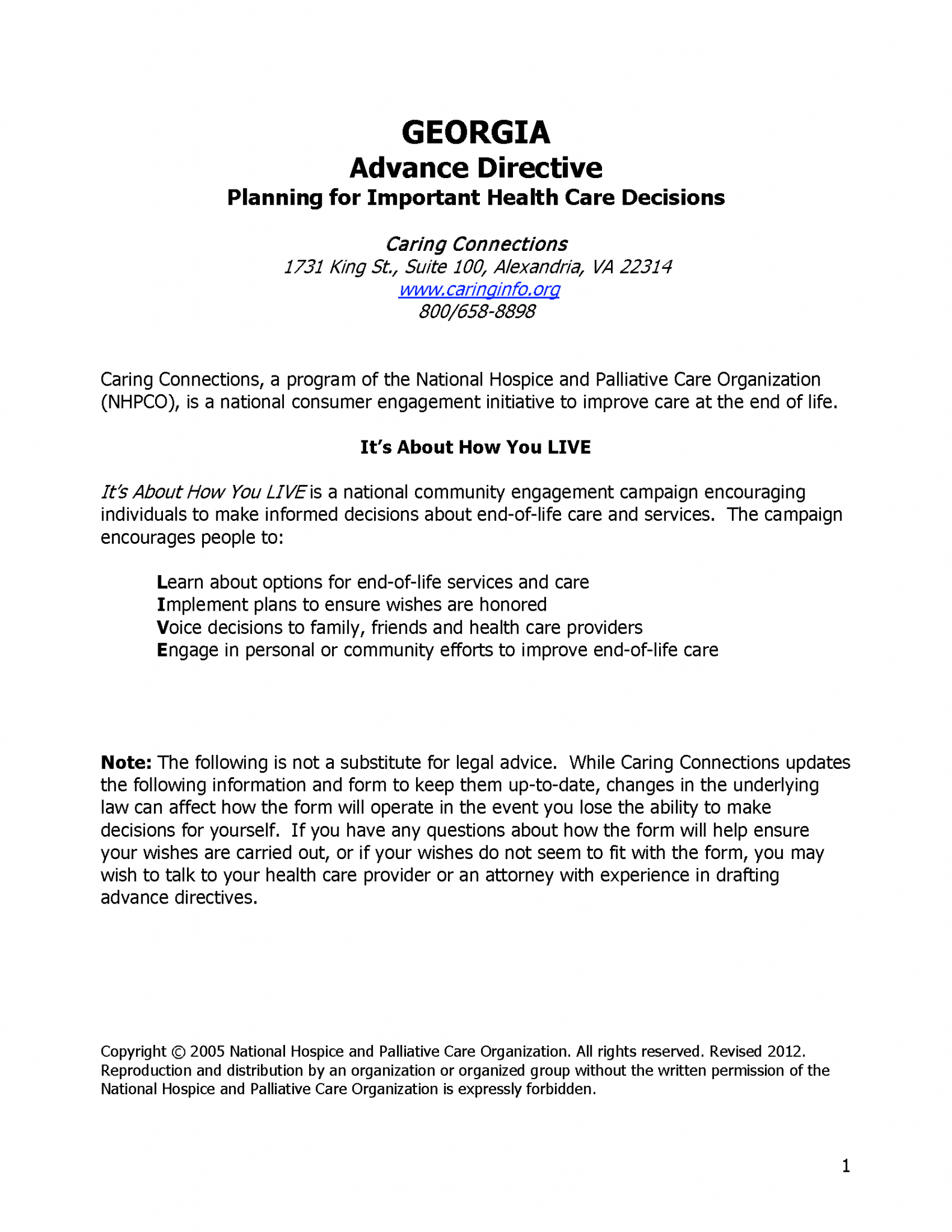 Free Georgia Advance Directive for Health Care Template - PDF – eForms