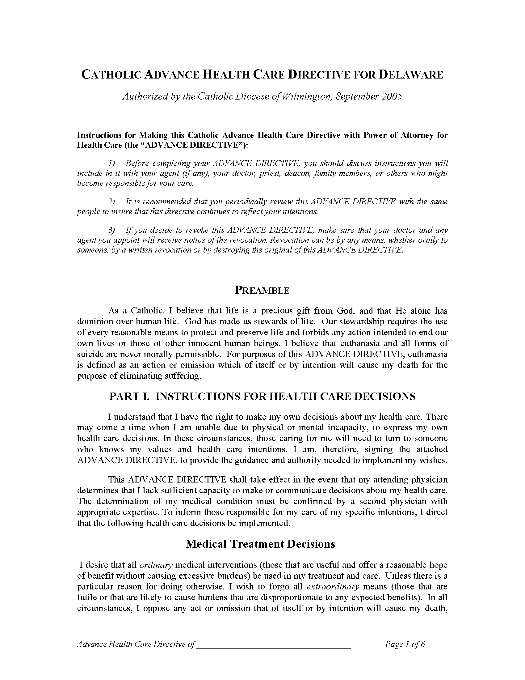 Free Delaware Advance Health Care Directive Form Template - PDF – eForms
