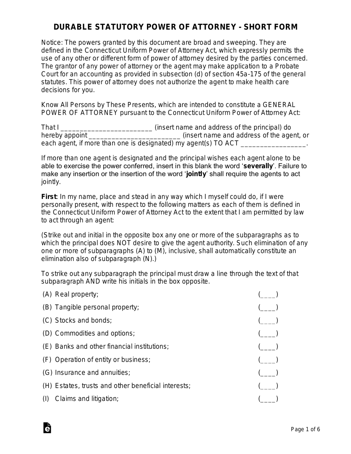 Free Connecticut Power of Attorney Forms (11 Types) - PDF – eForms