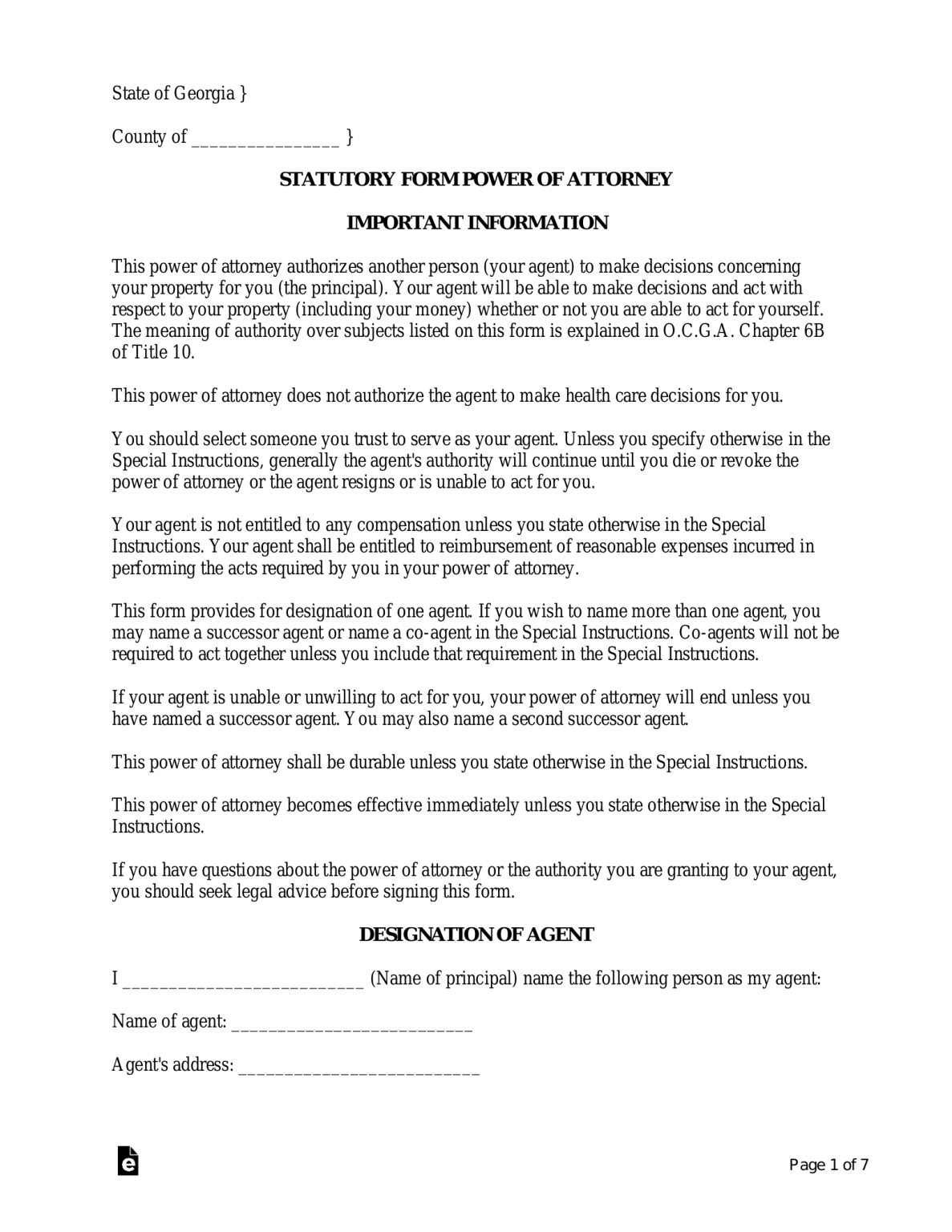 Free Georgia Springing Power of Attorney Form - PDF | Word – eForms