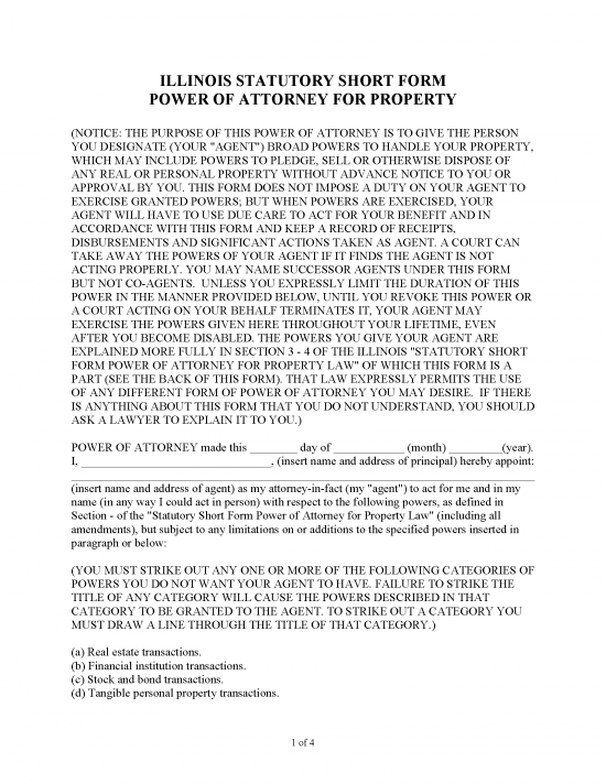 Free Illinois Durable (Statutory) Power of Attorney Form - PDF | Word ...