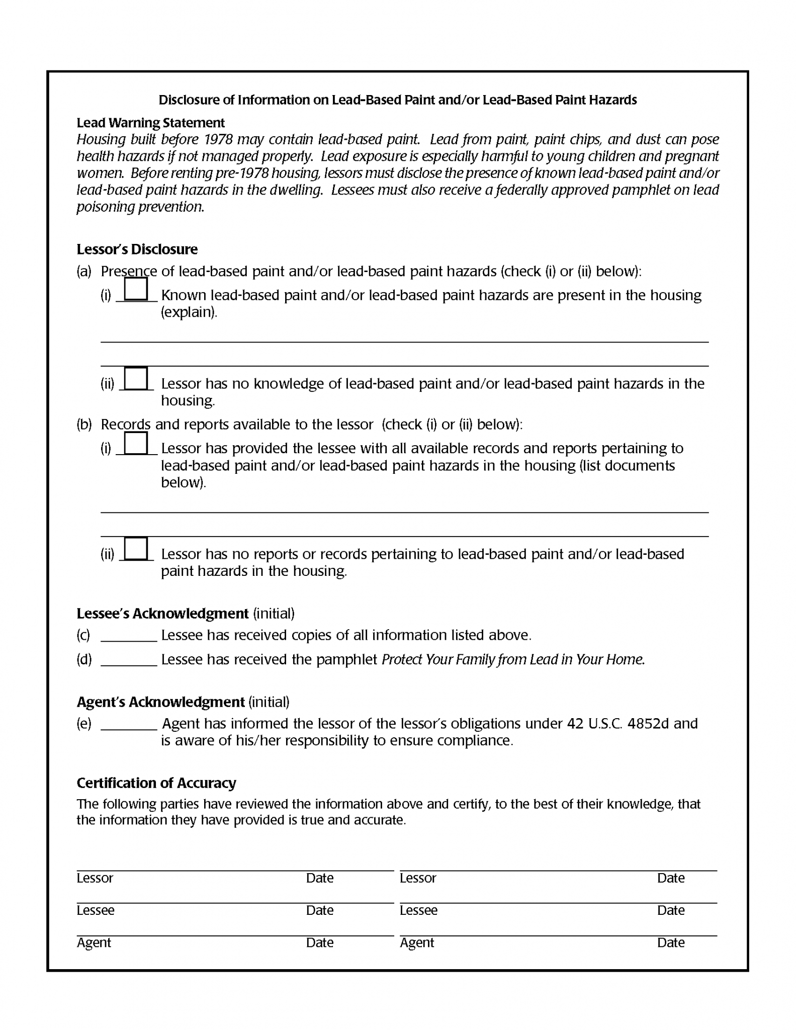 Free Lead-Based Paint Disclosure Forms | For Sellers & Landlords - PDF ...