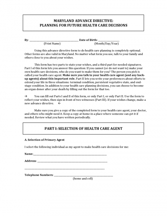 Free Maryland Advance Directive Form - PDF | Word – eForms