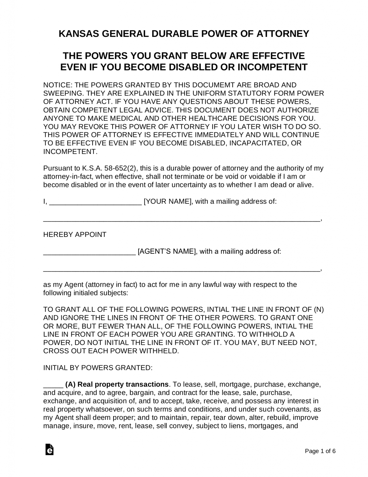 Printable Durable Power Of Attorney Form