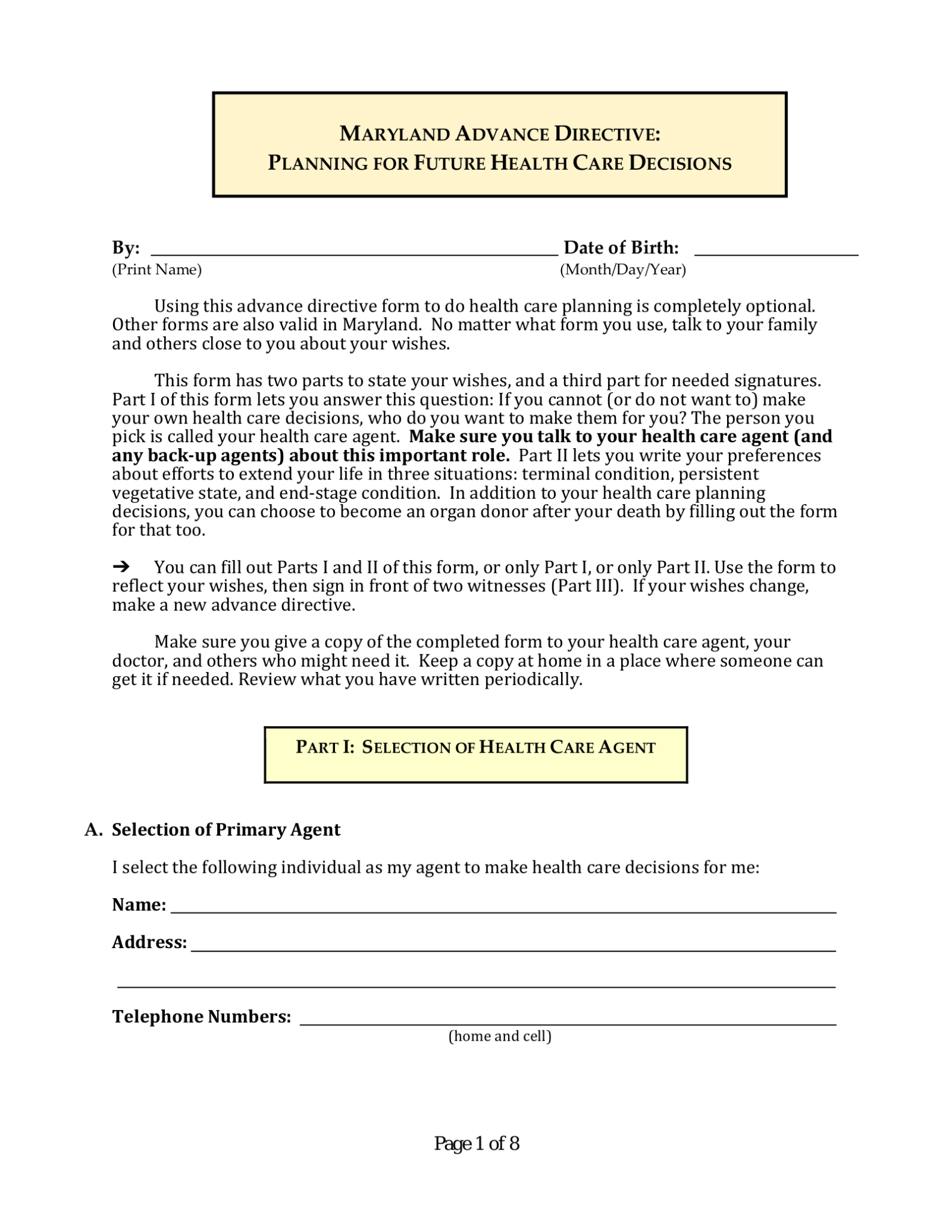 Free Maryland Advance Directive Form Template - PDF | Word – eForms
