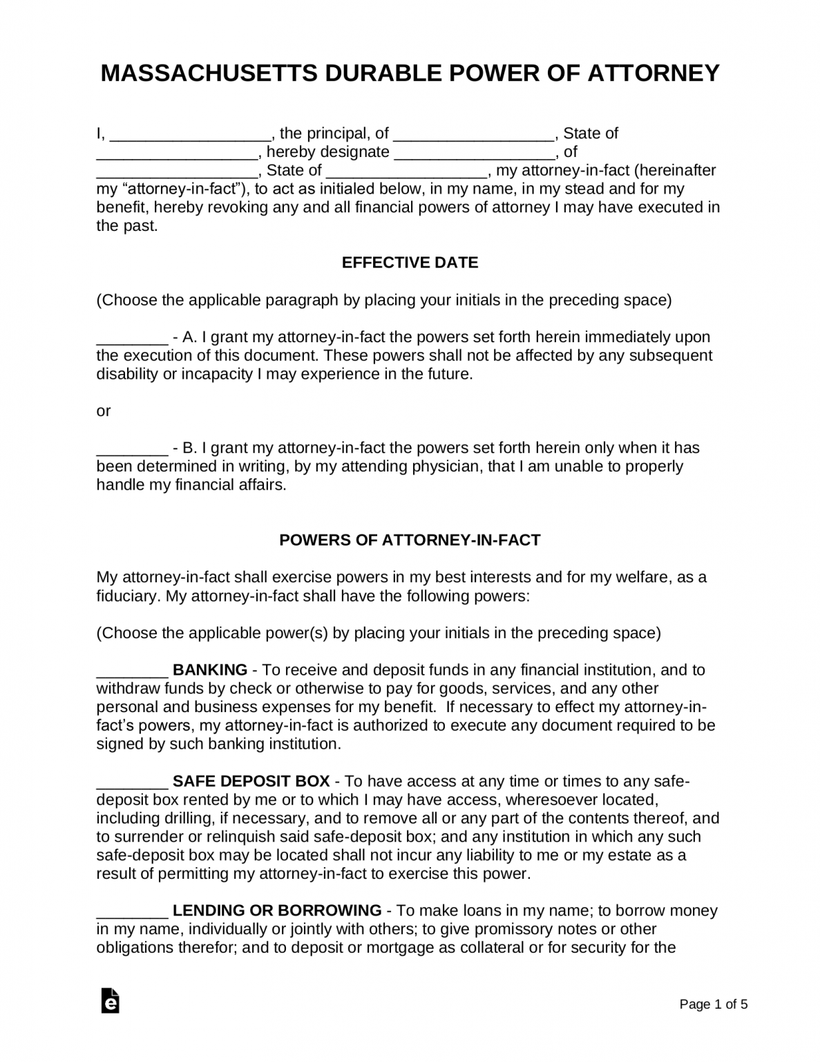 Free Massachusetts Power Of Attorney Forms 9 Types PDF Word EForms