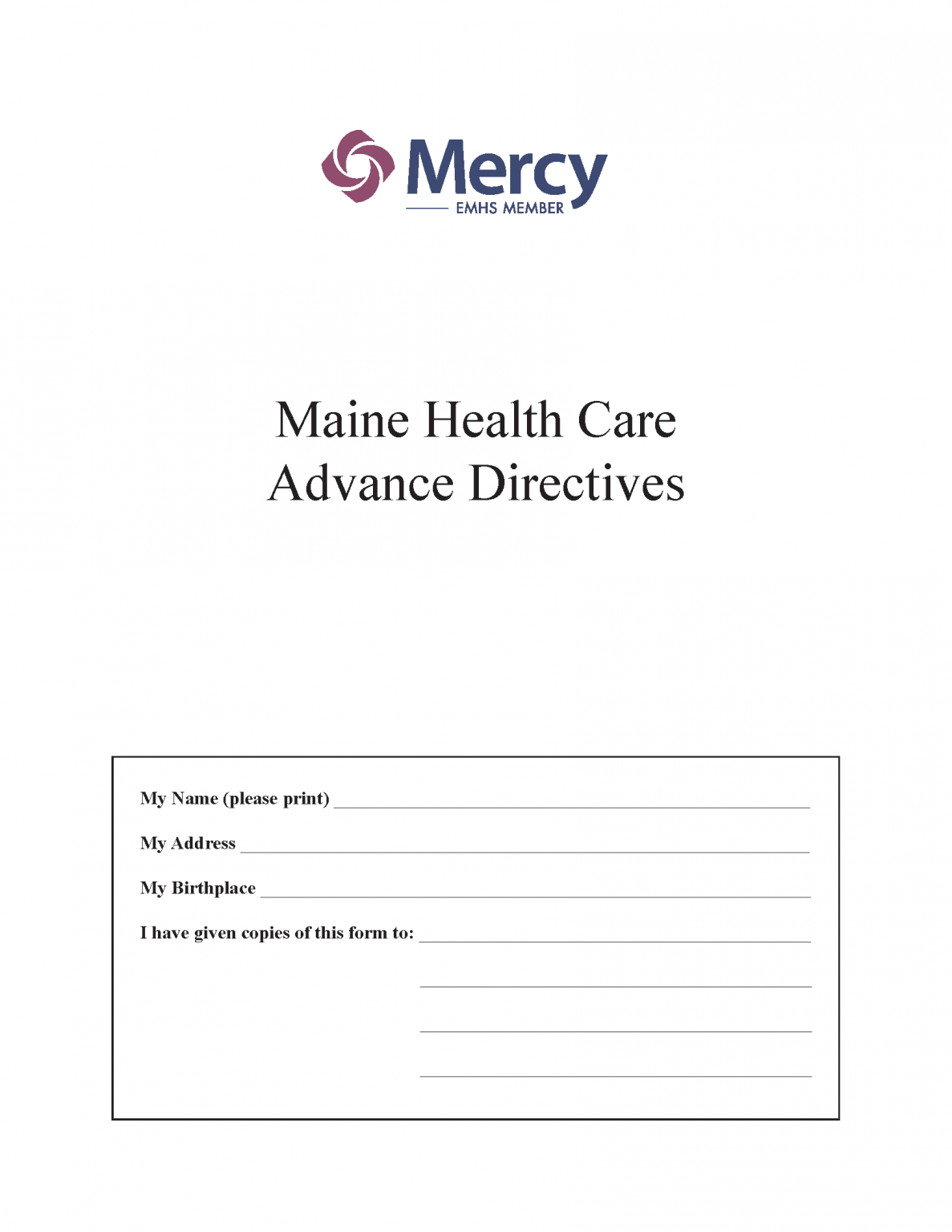 Free Maine Health Care Advance Directive - PDF | Word – eForms