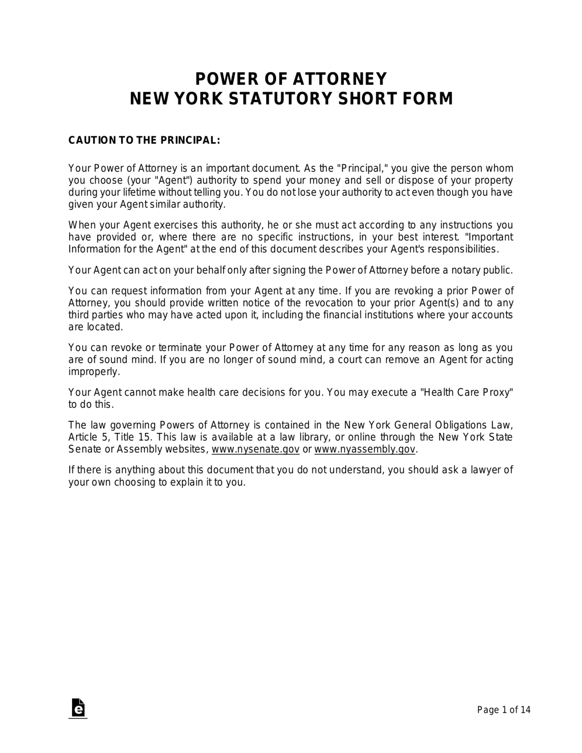 Free New York Durable (Statutory) Power of Attorney - PDF | Word – eForms Free New York Durable (Statutory) Power of Attorney - PDF | Word – eForms