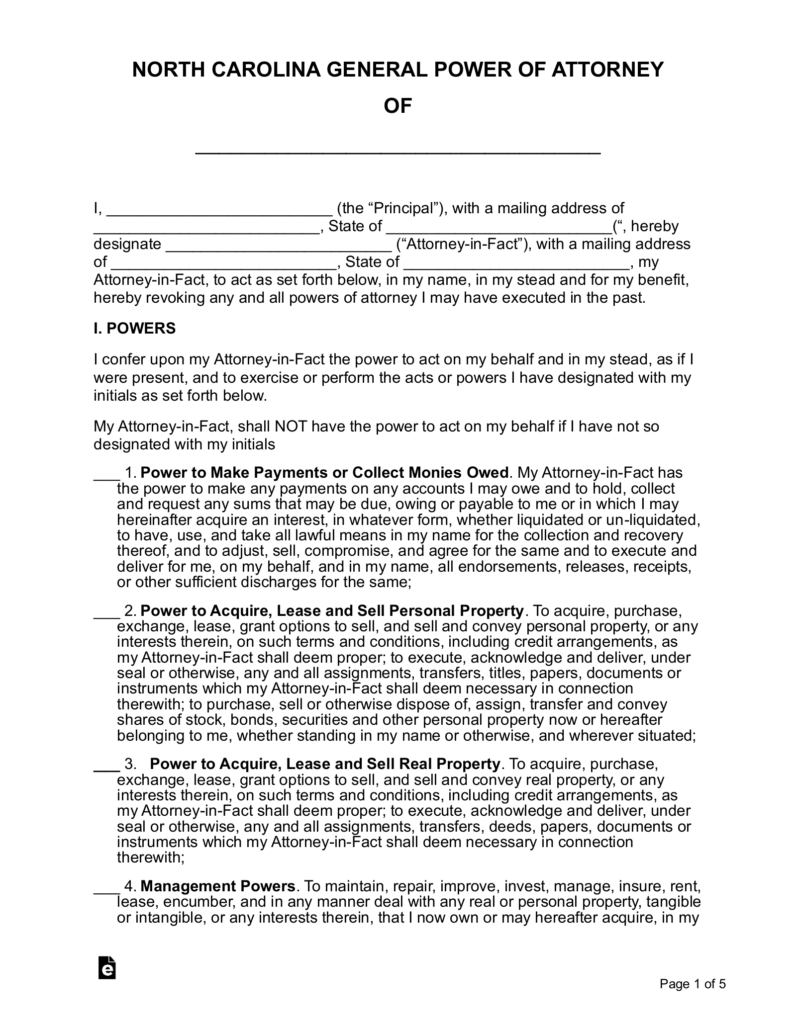 Free Printable Power Of Attorney Form Nc Printable Templates