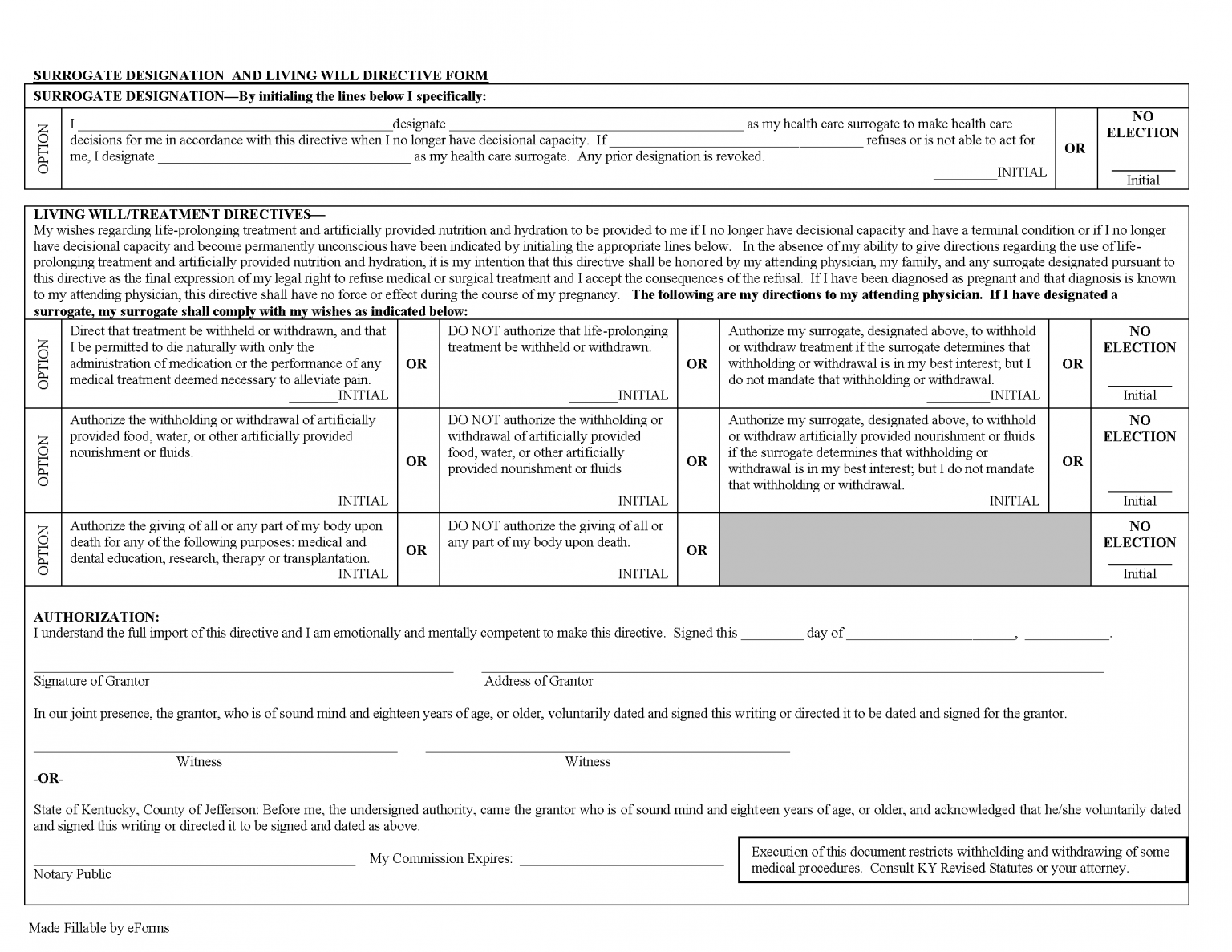 Free Kentucky Advance Directive Form Template - PDF – eForms