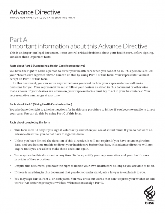 Free Oregon Advance Directive Form Template - PDF | Word – eForms