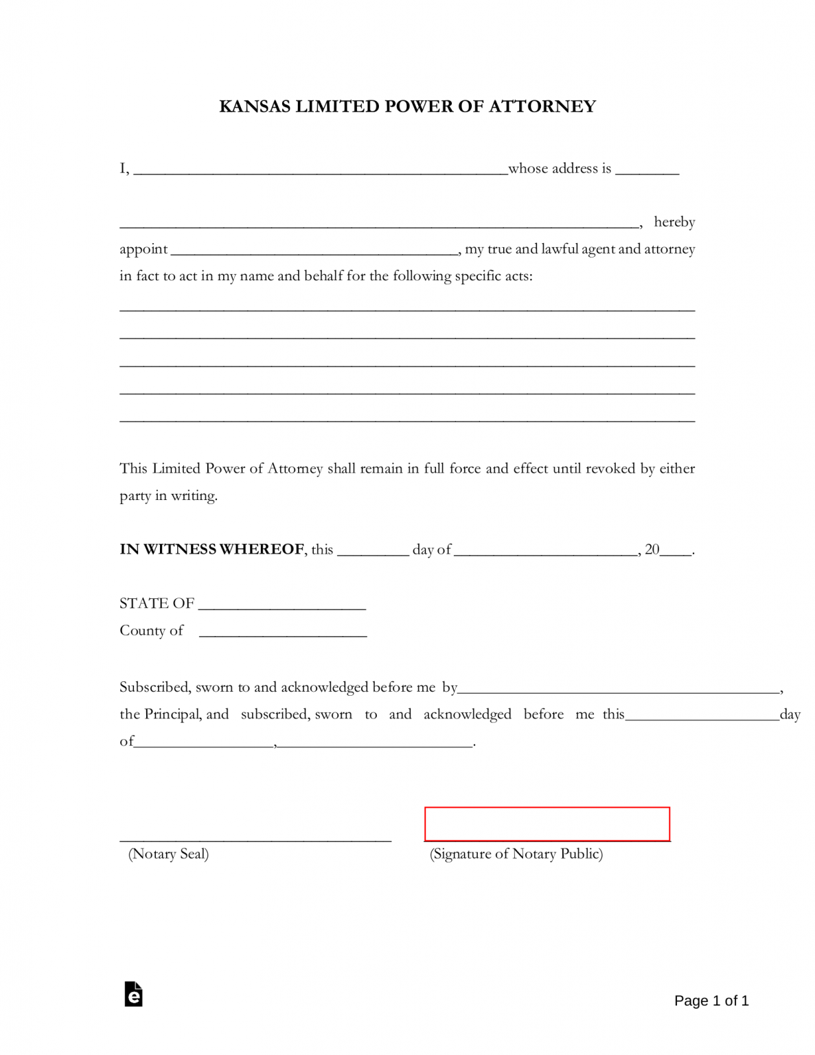 Free Kansas Limited Power of Attorney Form - PDF | Word – eForms