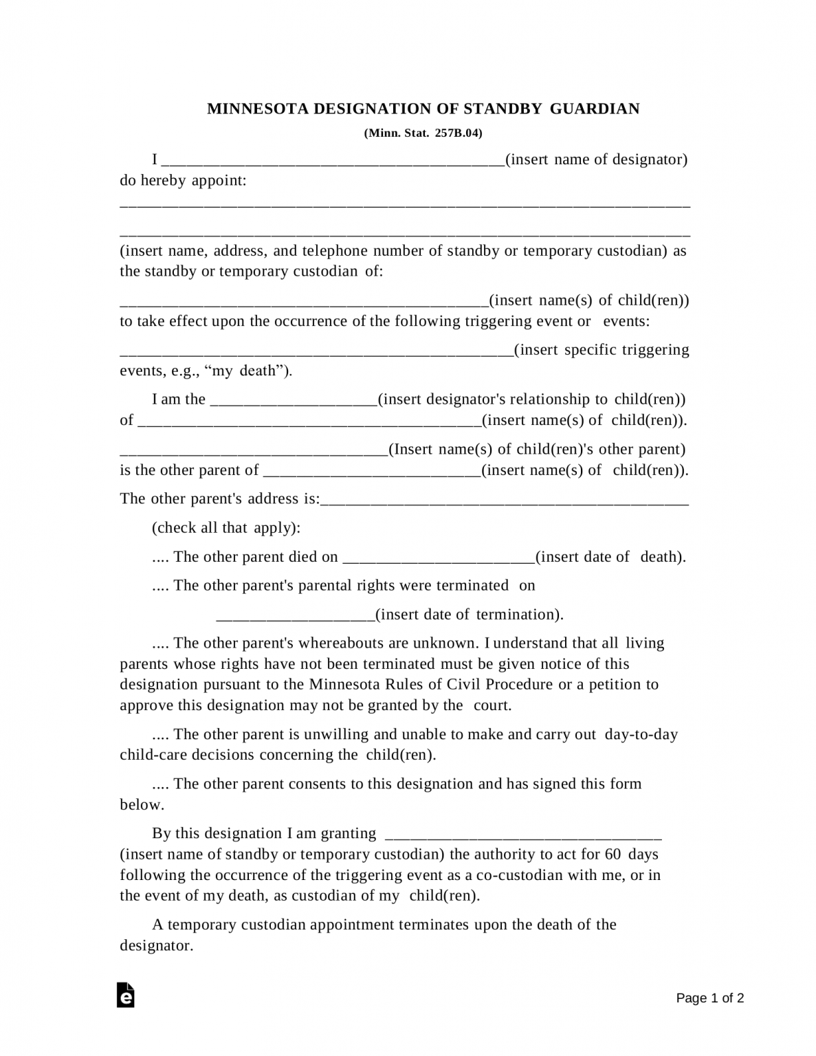 Free Minnesota Guardian Of Minor Child Power Of Attorney Form PDF free-minnesota-guardian-of-minor-child-power-of-attorney-form-pdf