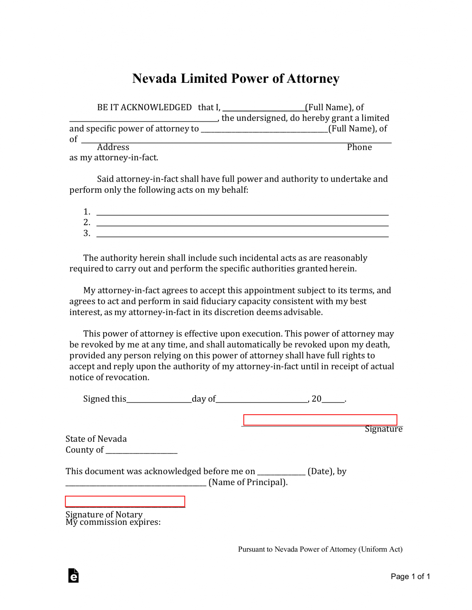 Free Nevada Limited Power of Attorney Form - PDF | Word – eForms