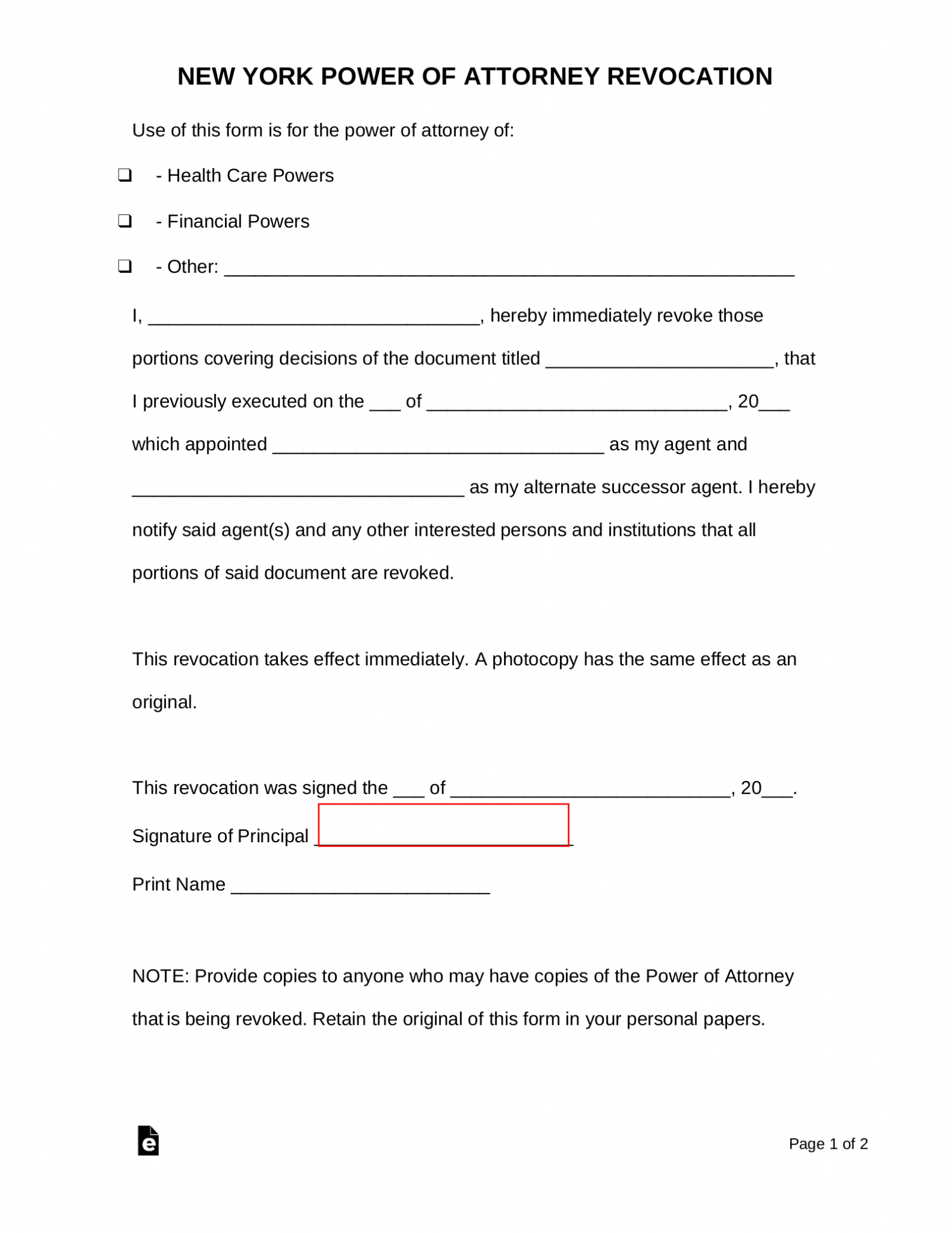 Free New York Revocation of Power of Attorney Form - PDF | Word – eForms