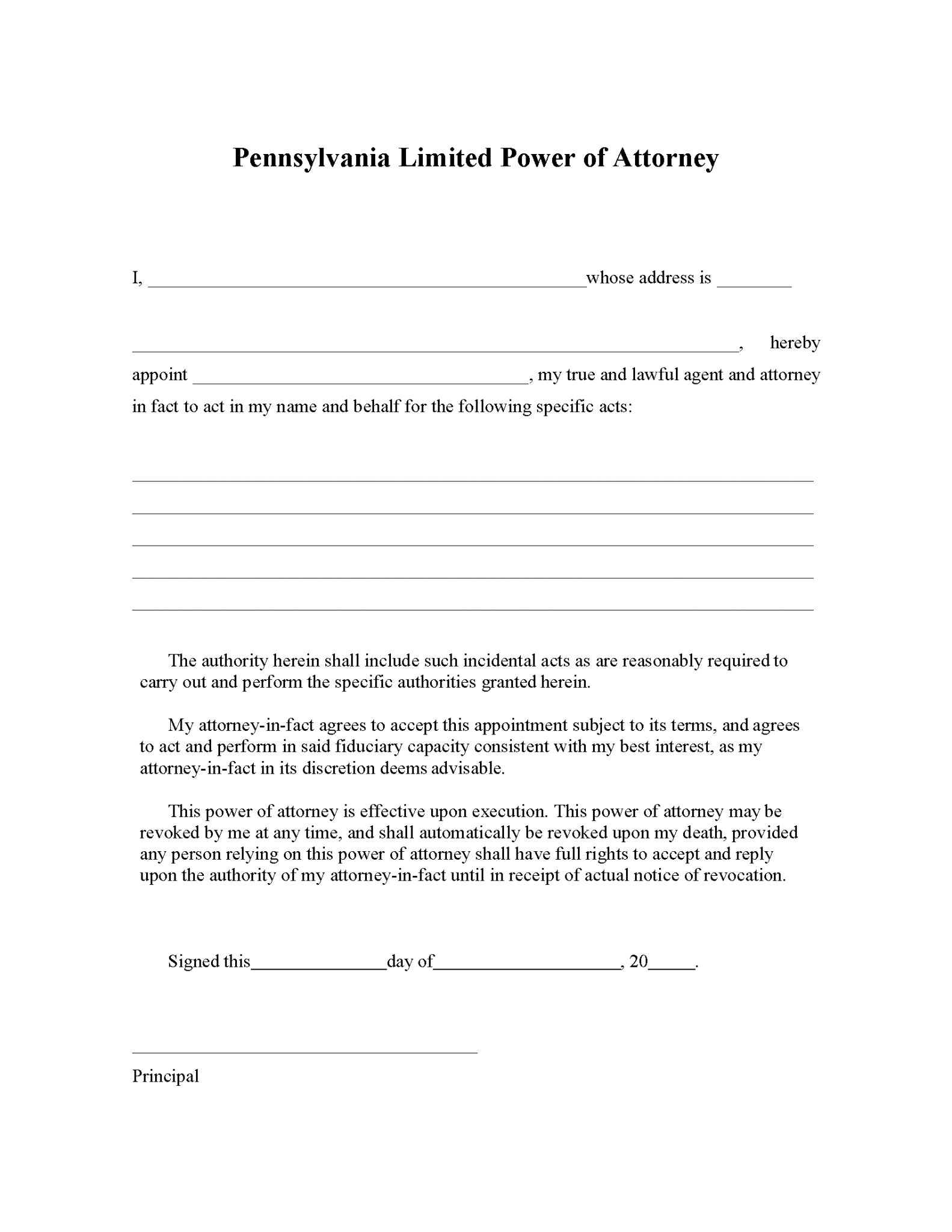 Free Pennsylvania Motor Vehicle Power of Attorney Form - PDF – eForms