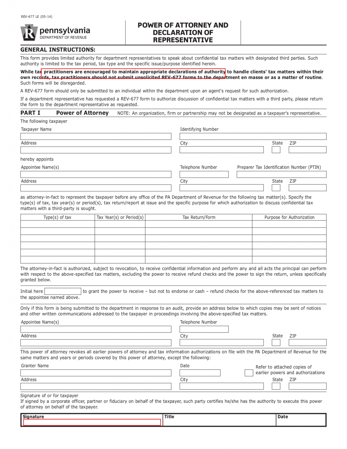 Free Pennsylvania Tax Power of Attorney (Form REV-677) - PDF – eForms