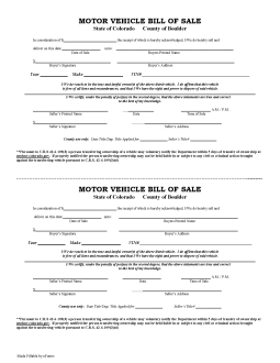 Free Colorado Motor Vehicle Bill of Sale Forms - PDF – eForms