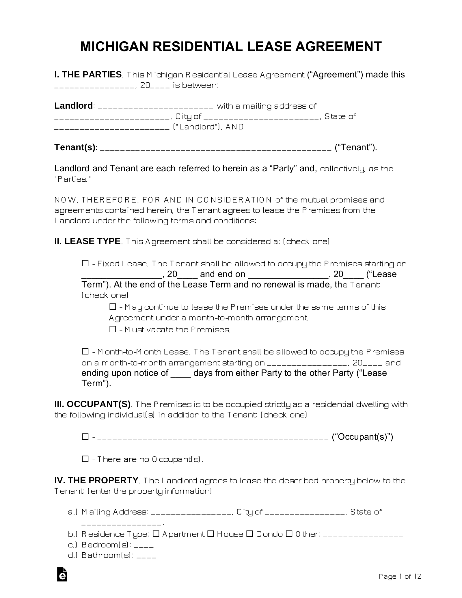 Free Michigan Lease Agreement Templates 7 PDF Word EForms