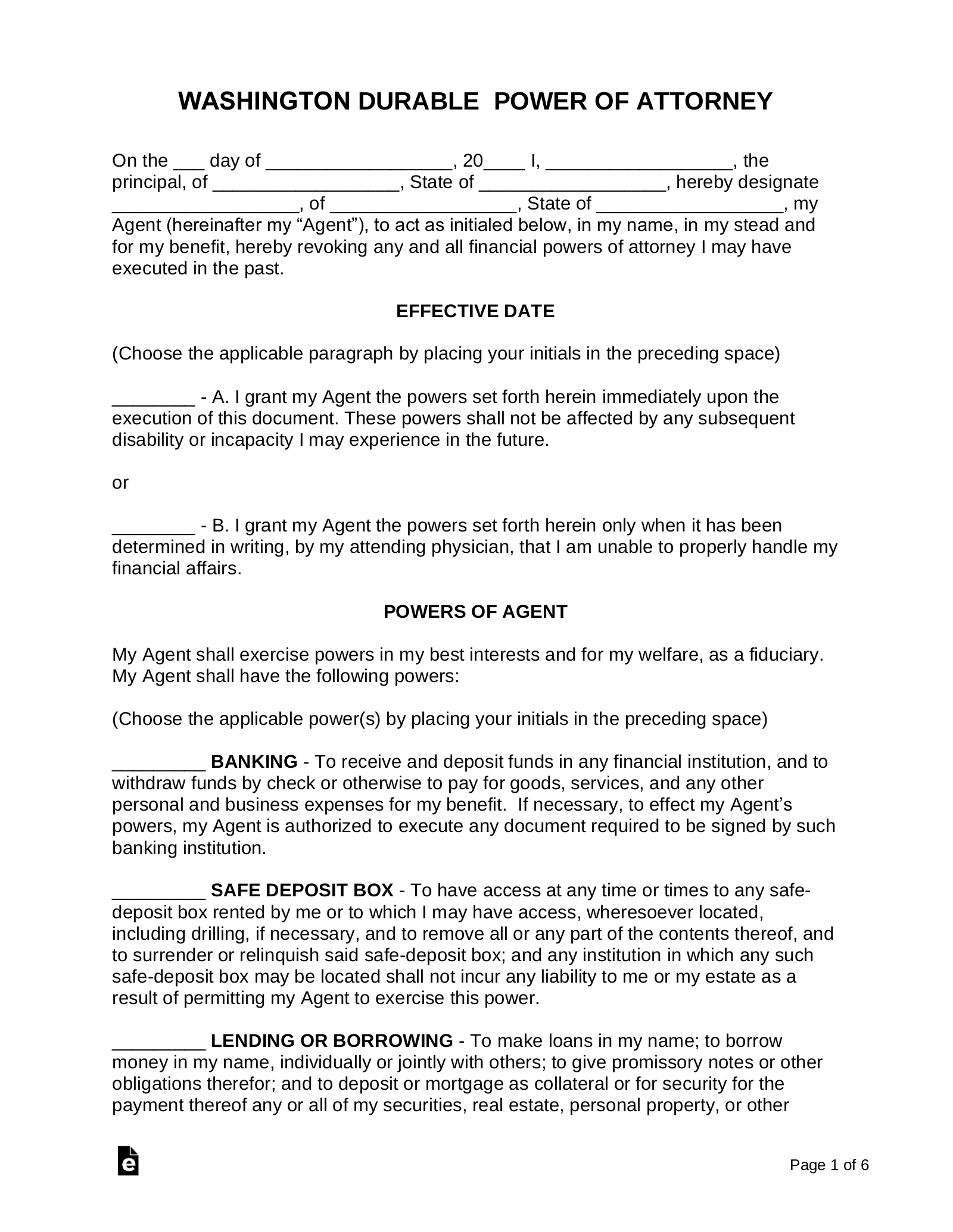 Free Printable Power Of Attorney Form Washington State Free Printable 