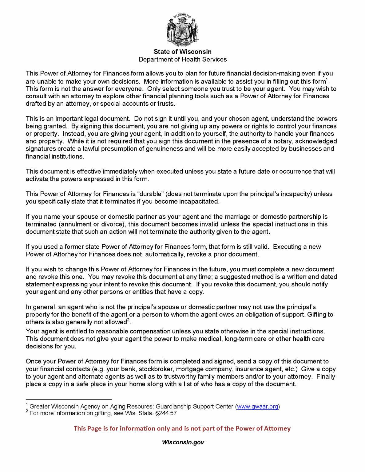 Free Wisconsin Durable (Statutory) Power of Attorney Form - PDF | Word ...
