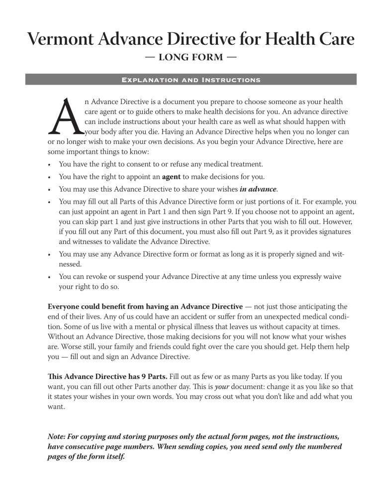 Free Vermont Do Not Resuscitate (DNR) Order Form - PDF – eForms