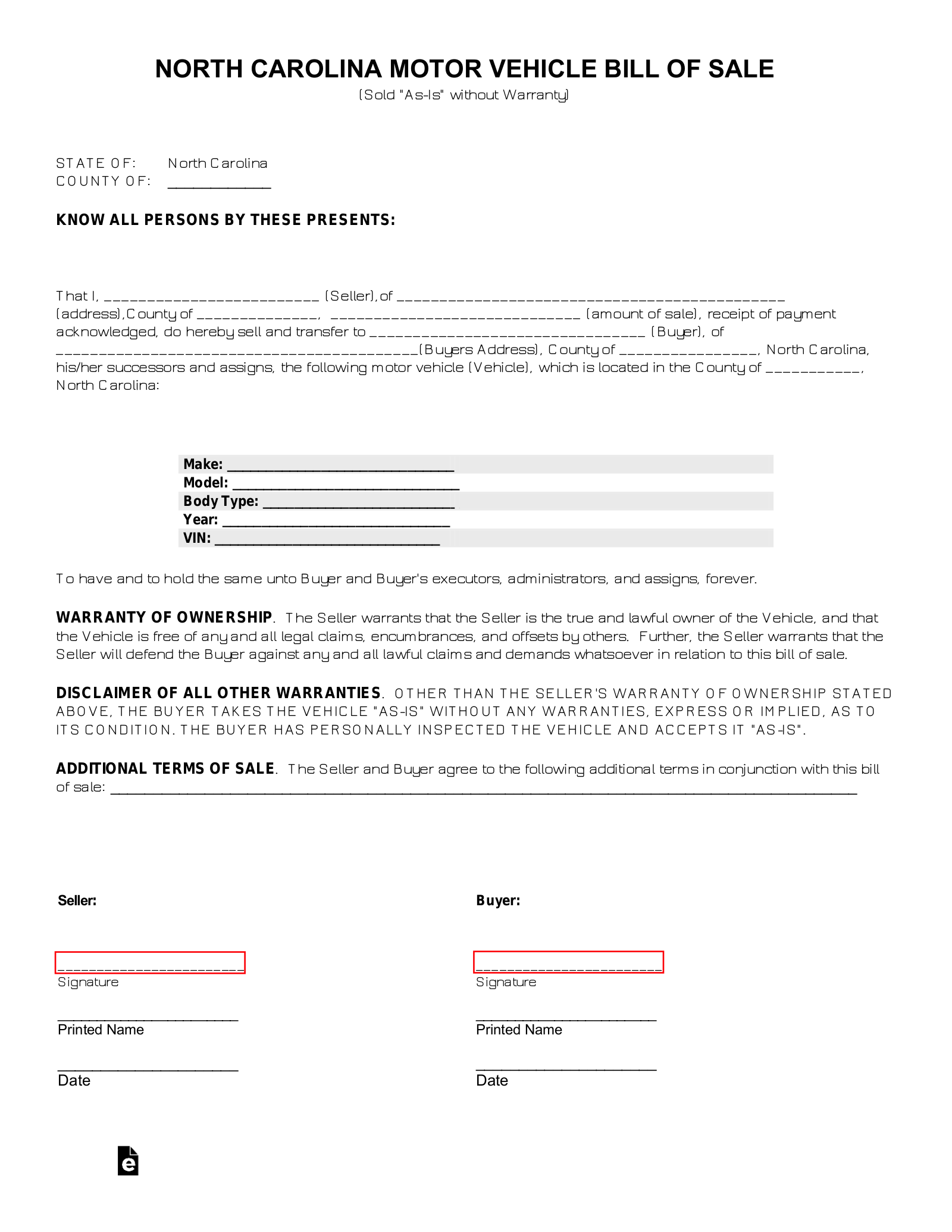 Free Printable Nc Vehicle Bill Of Sale Printable Templates
