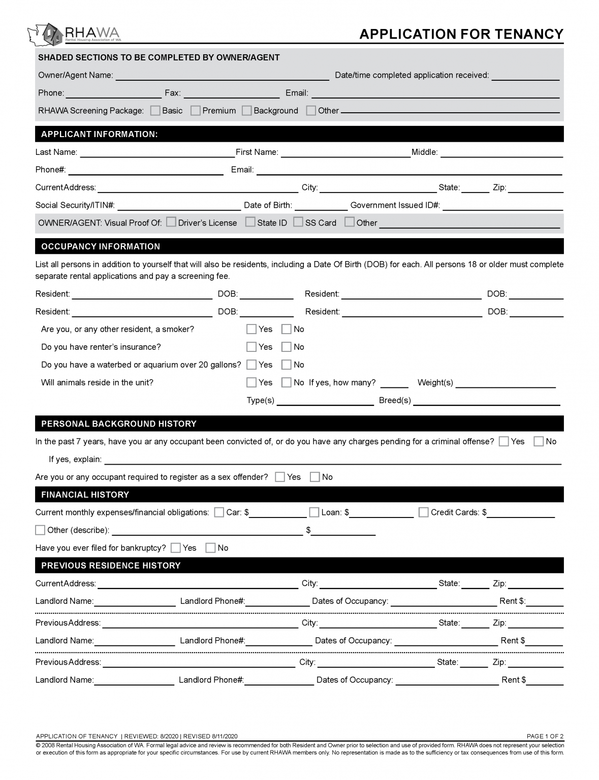 Free Washington Rental Application Form - PDF | Word – eForms