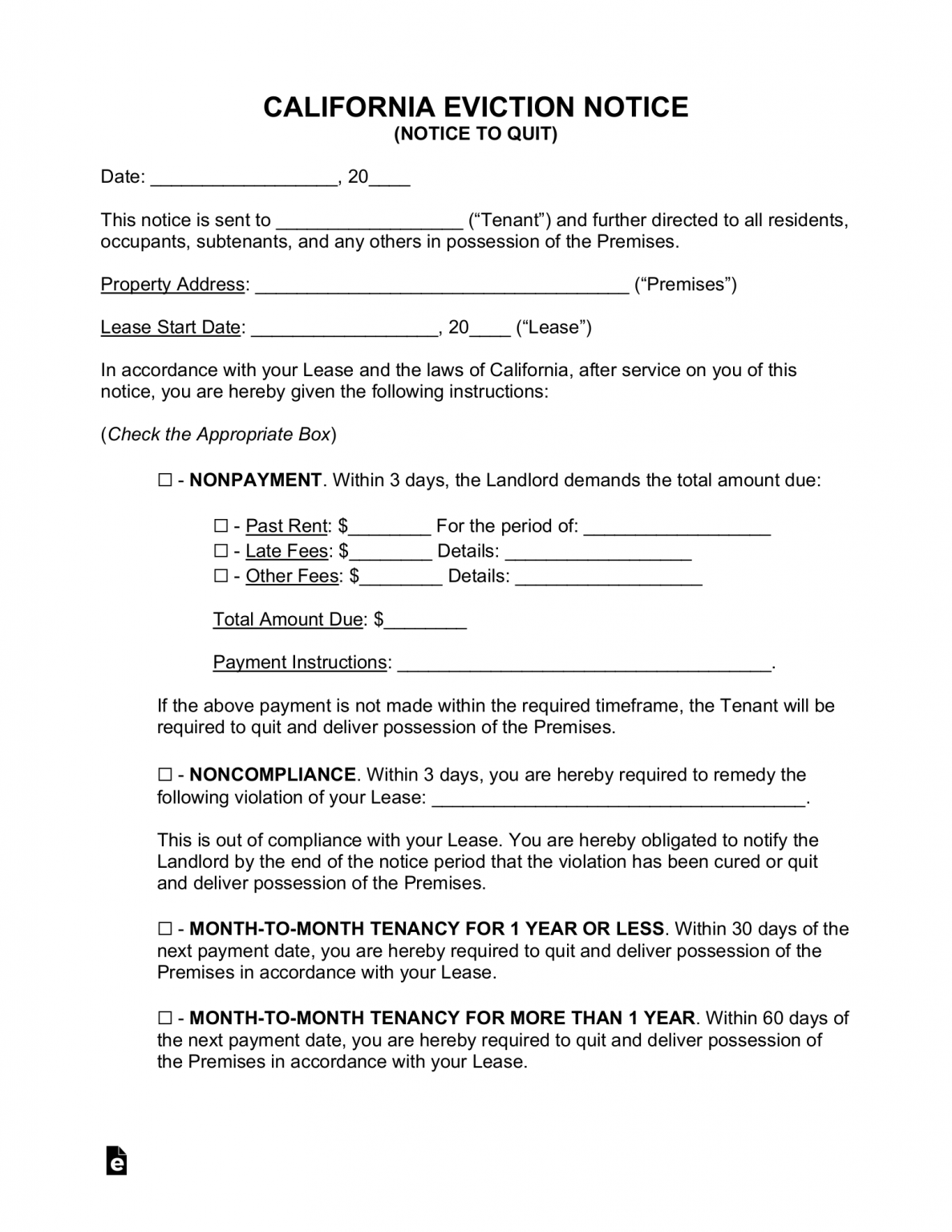 Free California Eviction Notice Forms (7) - PDF | Word – eForms