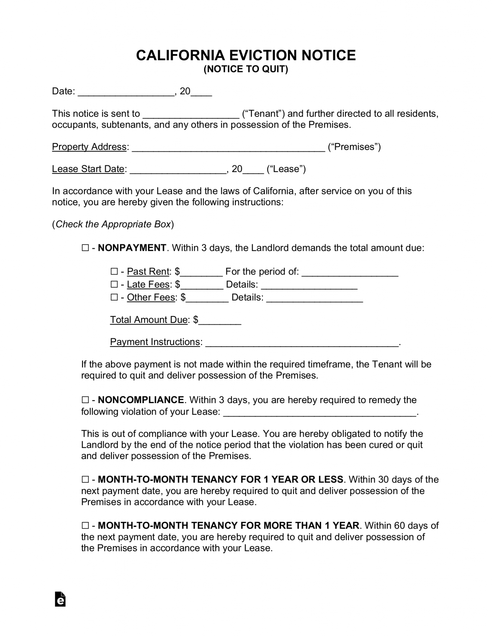 Free California Eviction Notice Forms (7) - PDF | Word – eForms