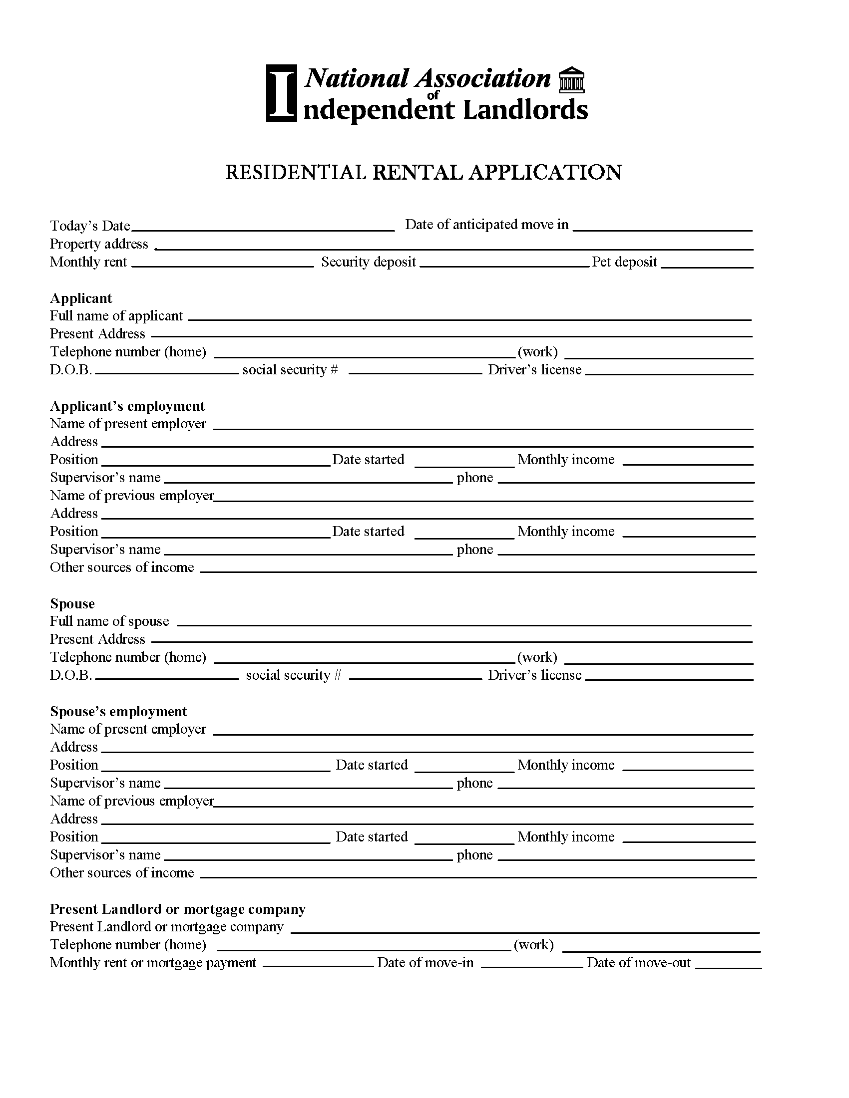 Free Rental Application Form - PDF | Word – eForms
