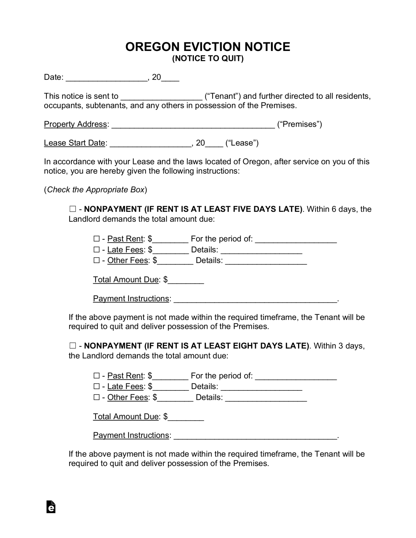 Free Oregon Eviction Notice Forms (4) - PDF | Word – eForms