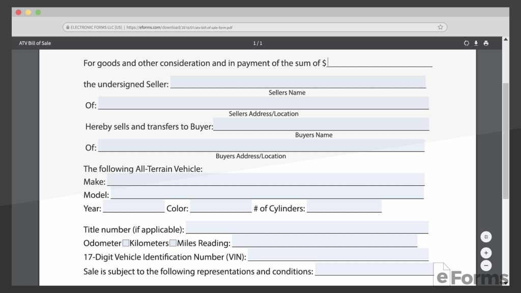Free All-Terrain Vehicle (ATV) Bill of Sale Form - PDF | Word – eForms