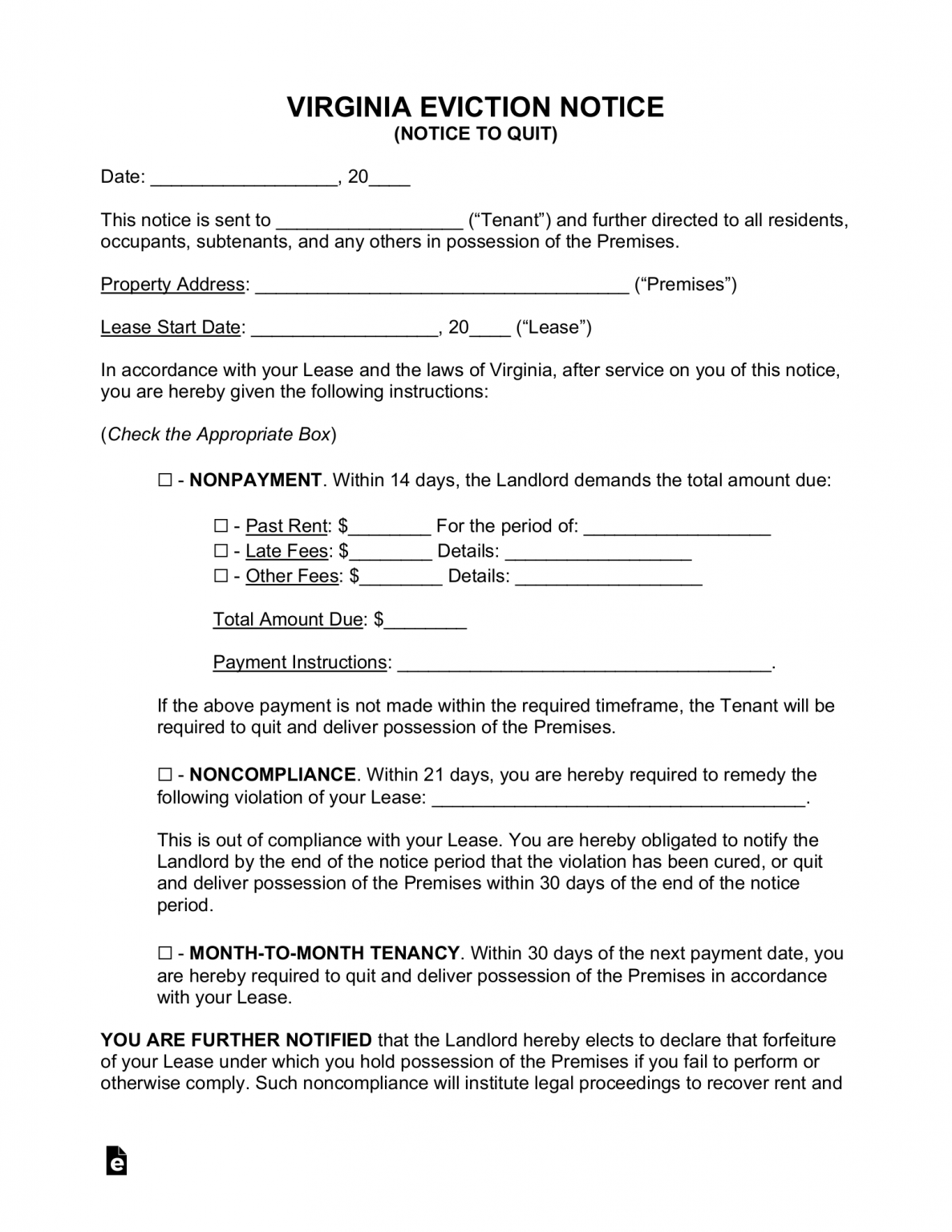 Free Virginia Eviction Notice Forms (3) - PDF | Word – eForms