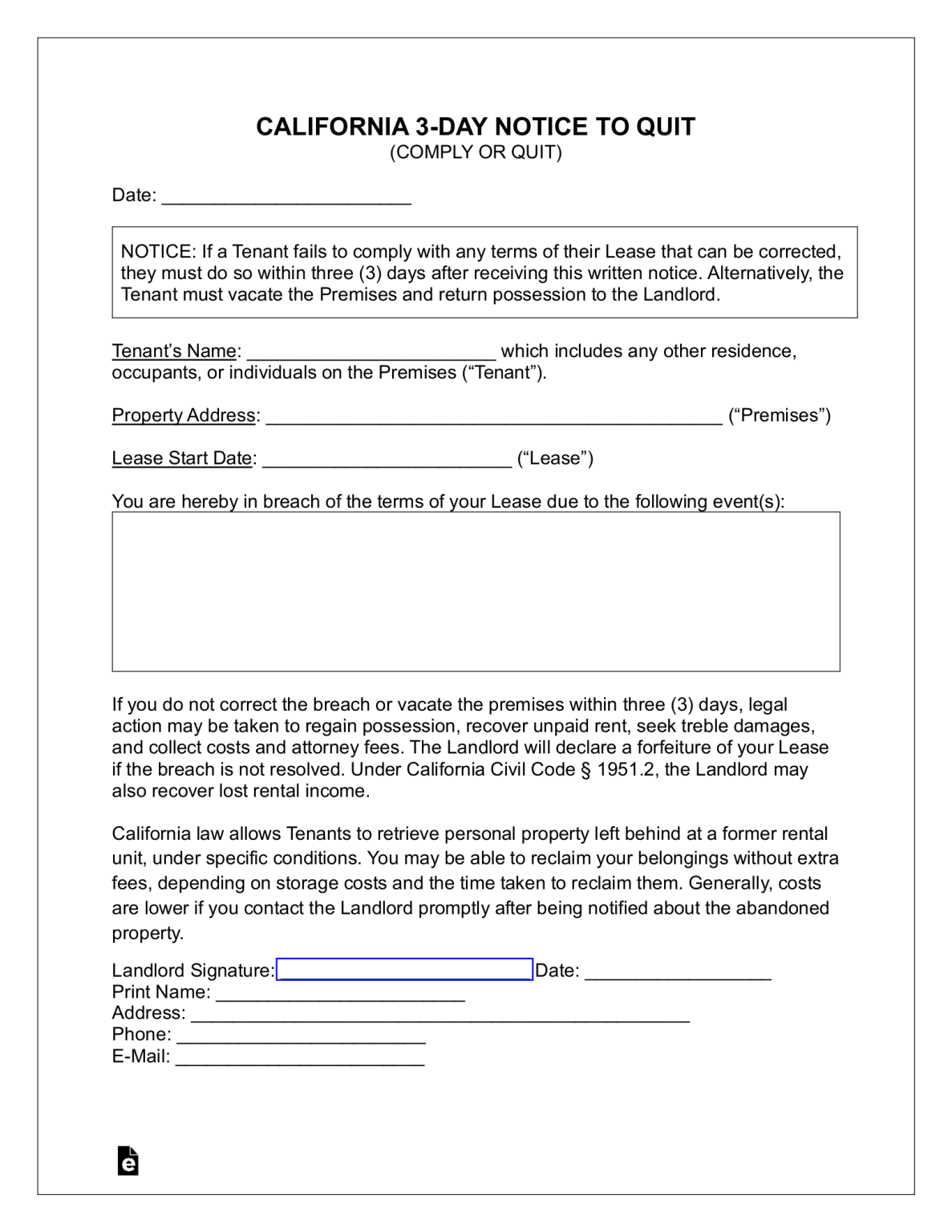 Free California 3 Day Notice To Quit Form Non Compliance Curable free-california-3-day-notice-to-quit-form-non-compliance-curable