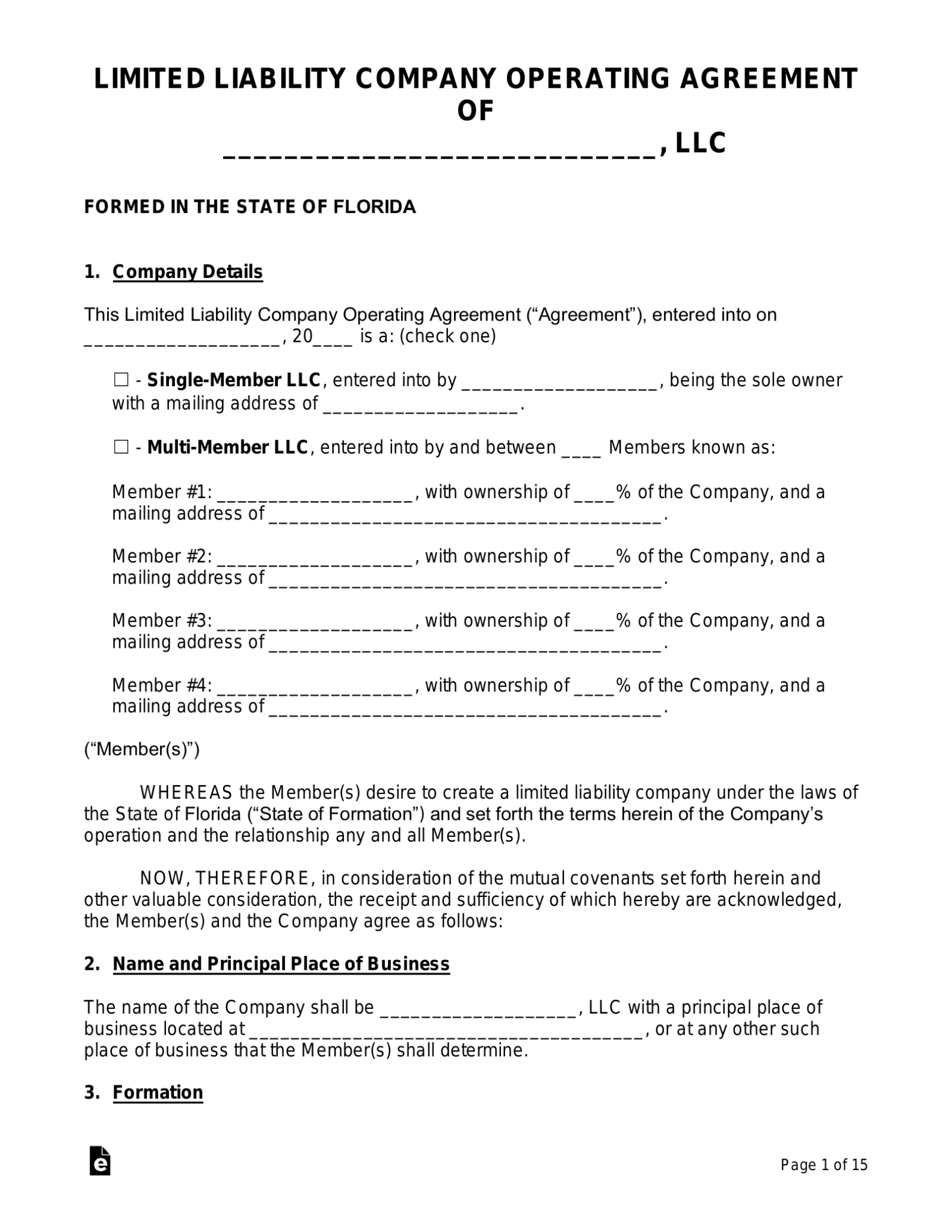 Free Florida LLC Operating Agreements 2 PDF Word EForms
