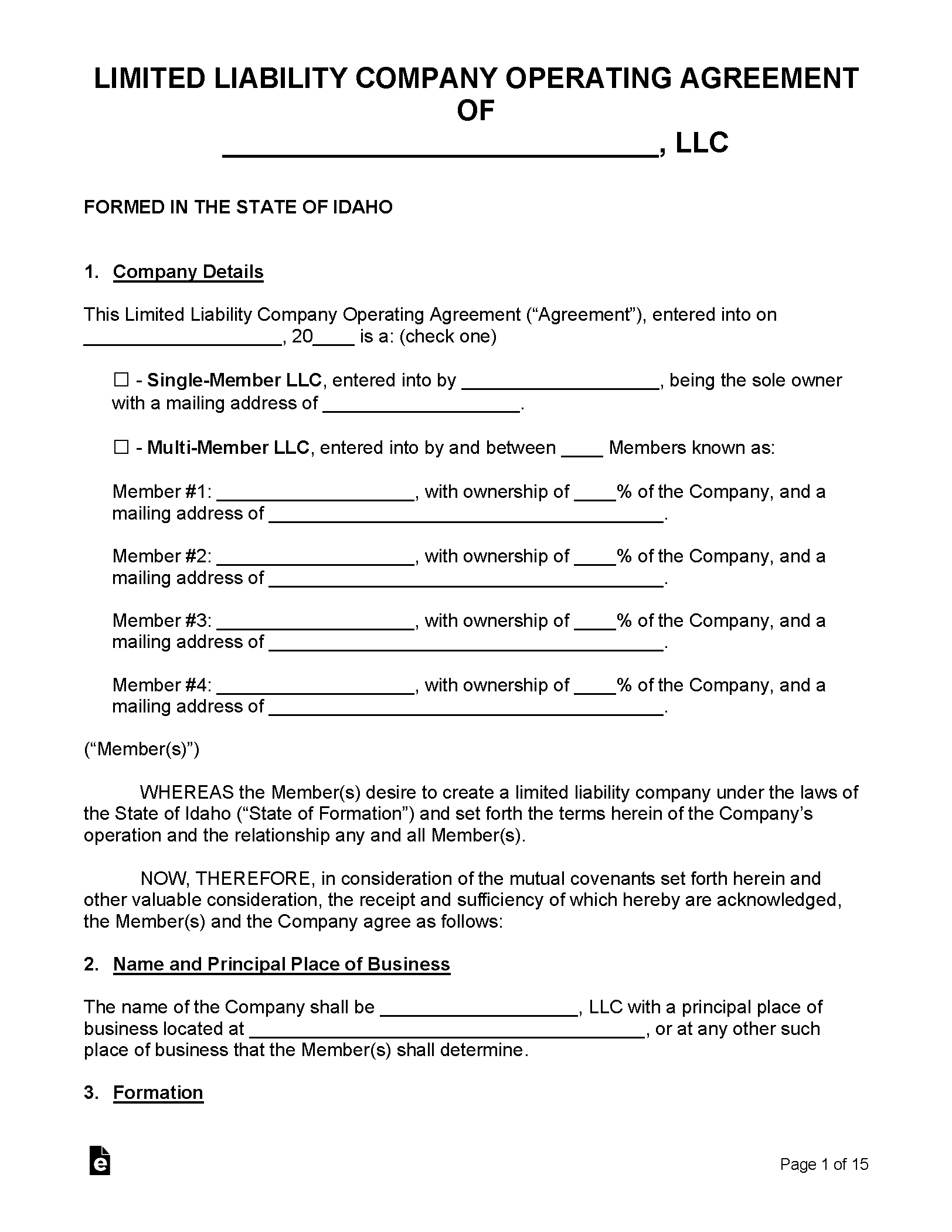 Free Idaho LLC Operating Agreements 2 PDF Word EForms