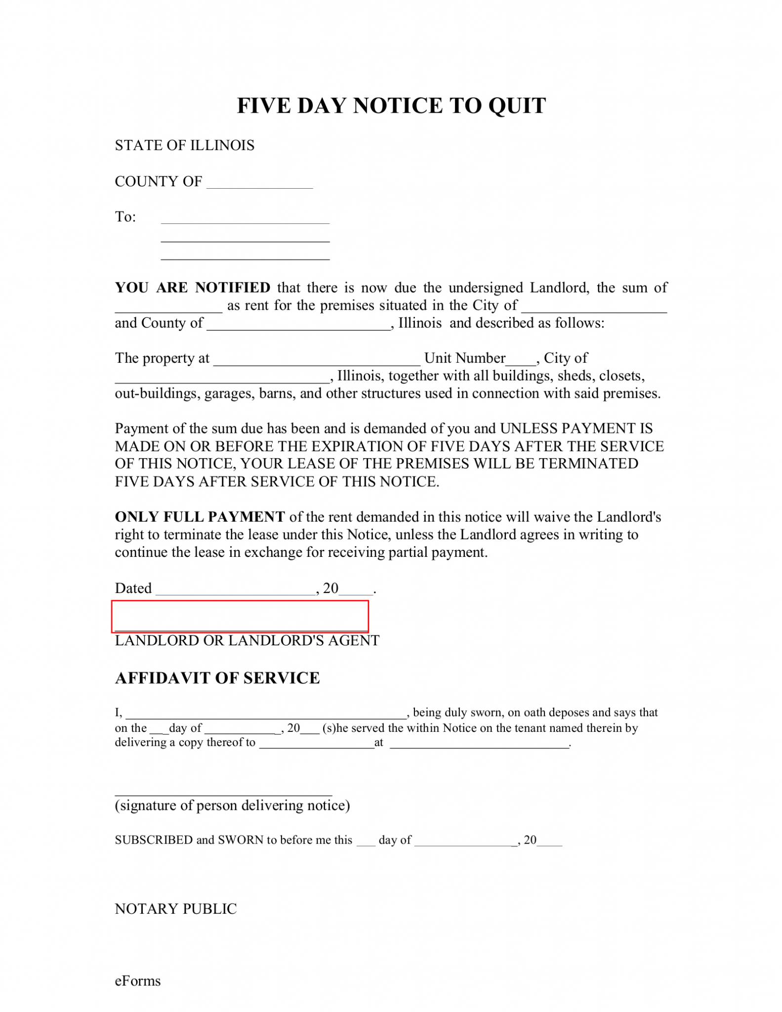 Illinois 5-Day Notice to Quit Forms (2) | Non-Payment & Unlawful ...