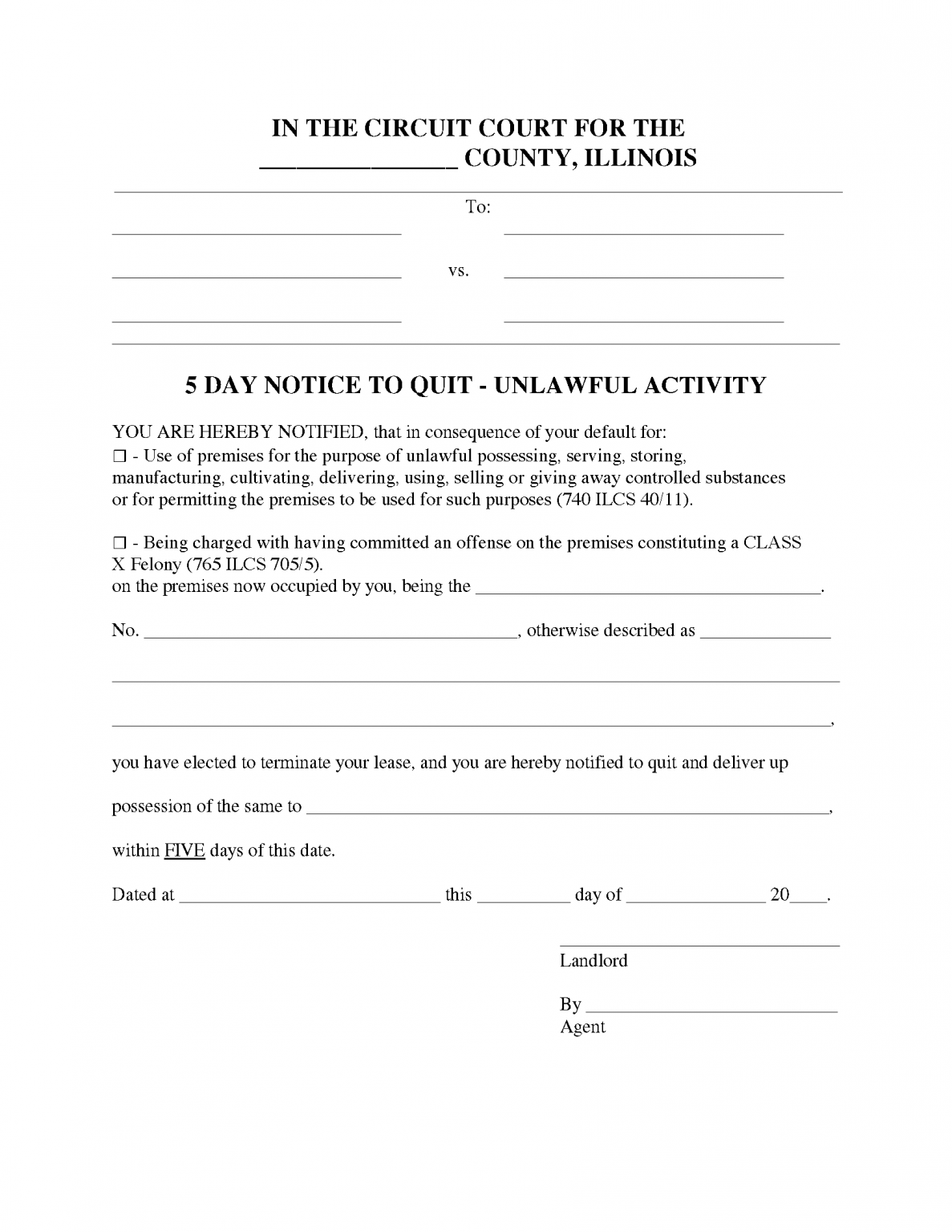 Illinois 5-Day Notice to Quit Forms (2) | Non-Payment & Unlawful ...
