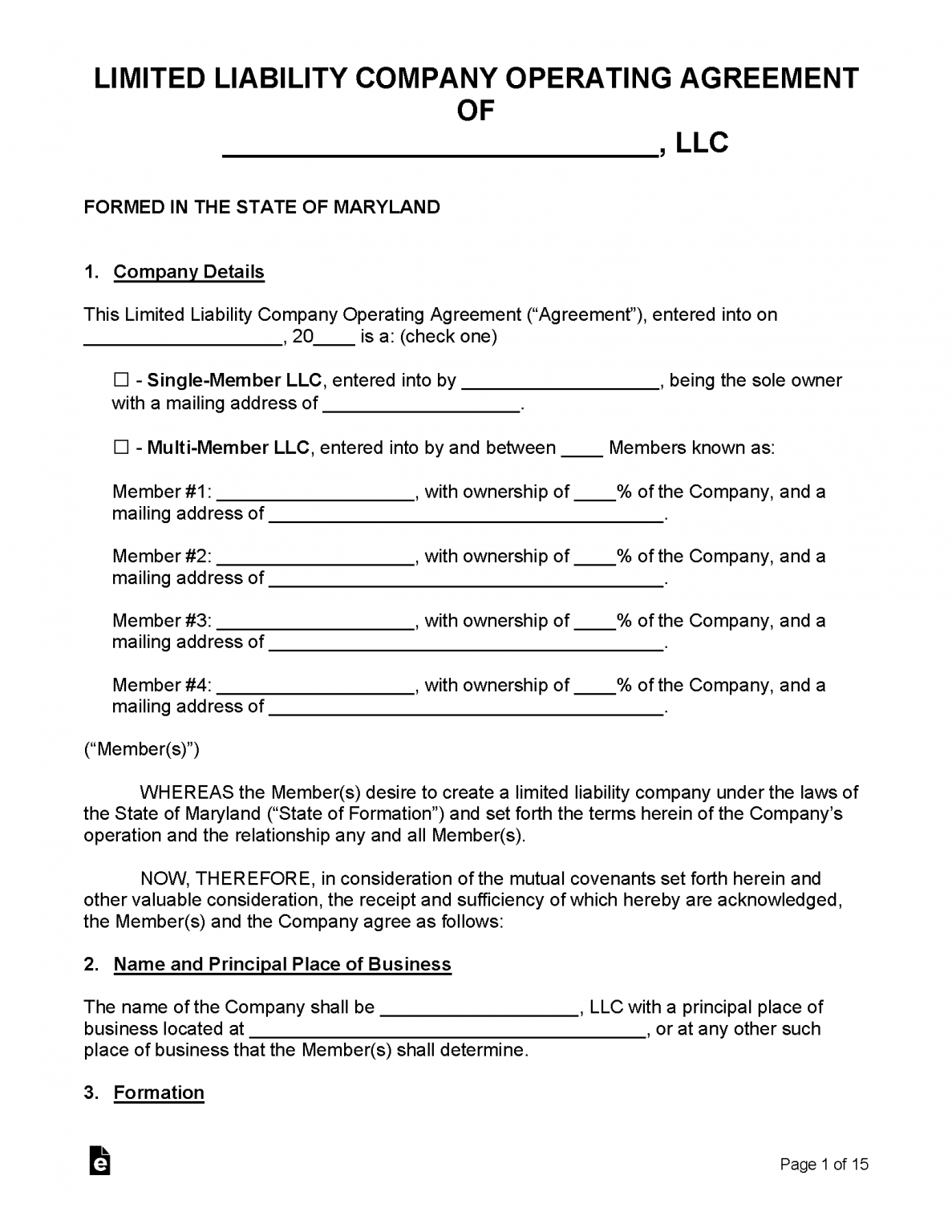 Free Maryland LLC Operating Agreements 2 PDF Word EForms