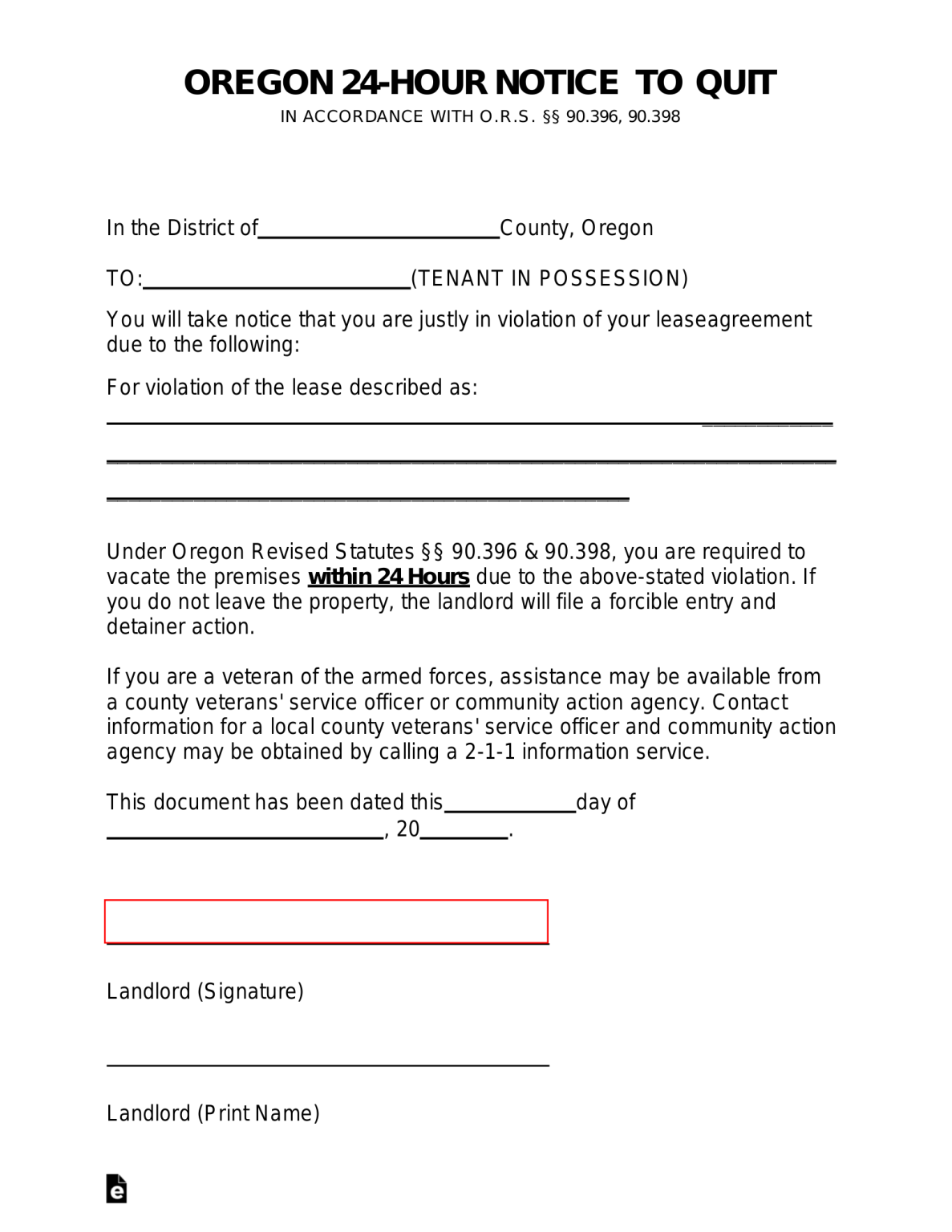 Free Oregon 10/13 Day Notice to Quit Form | Non-Payment of Rent - PDF ...