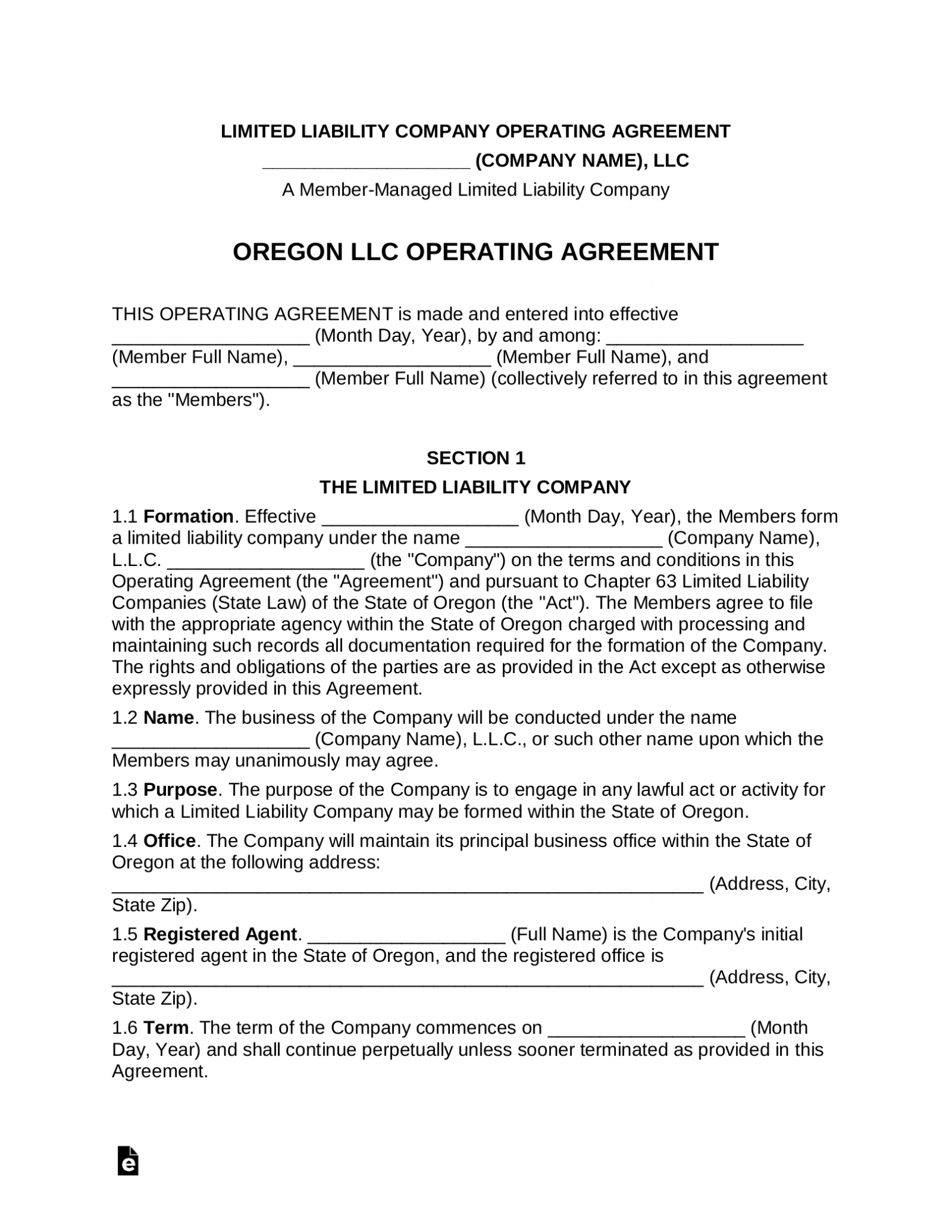 Free Oregon Multi-Member LLC Operating Agreement - PDF | Word – eForms