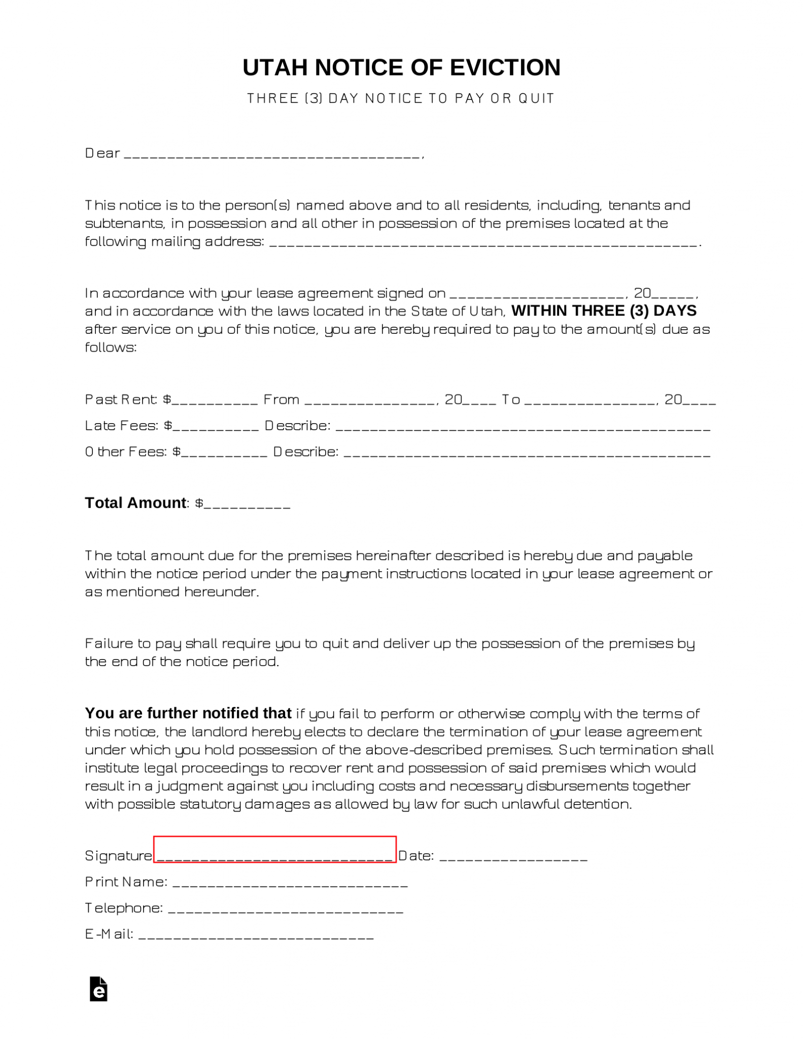 Free Utah 3 Day Notice To Quit Form Non Payment PDF EForms Free Utah 3 Day Notice To Quit Form Non Payment PDF EForms