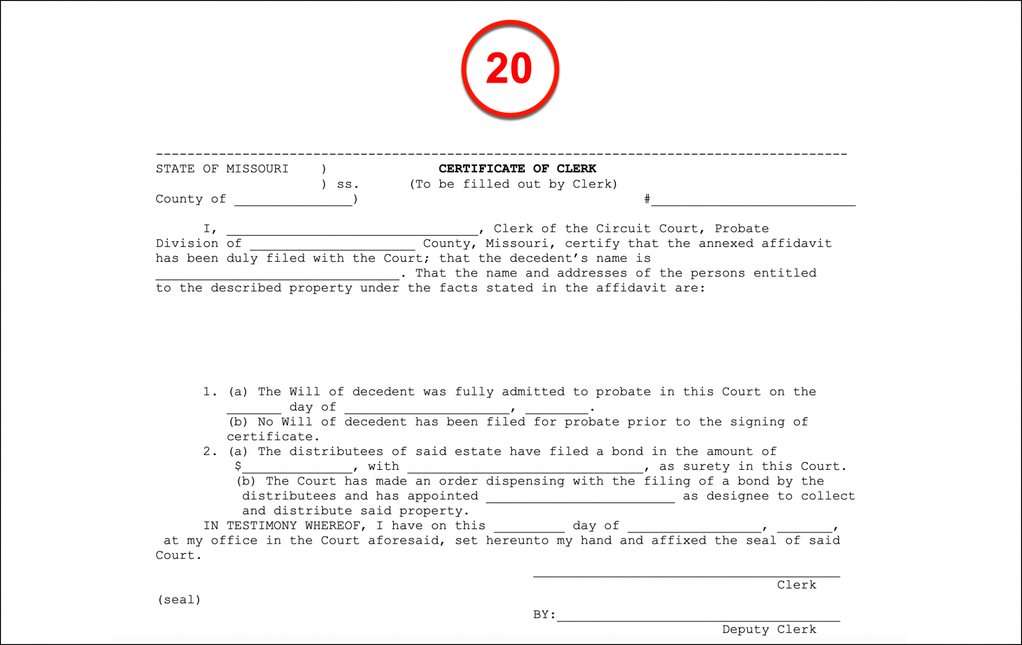 Free Missouri Small Estate Affidavit | Affidavit of Distributees for ...