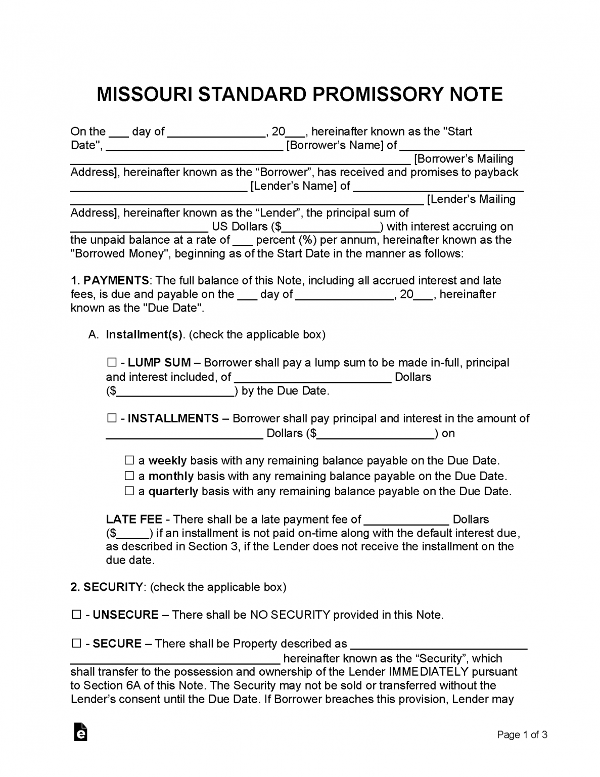 Free Missouri Promissory Note Templates (2) - PDF | Word – eForms