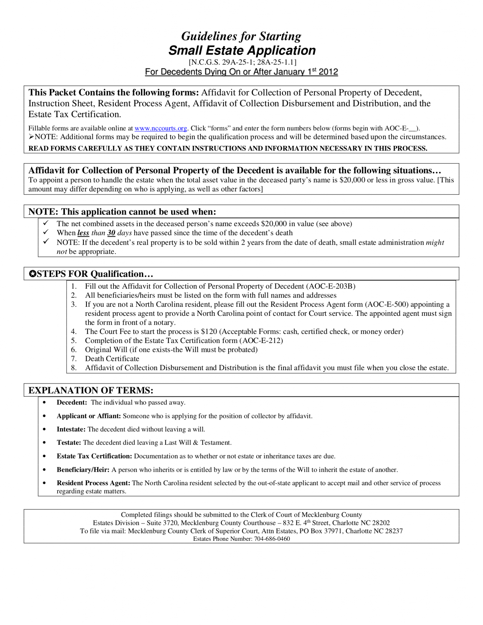 Free North Carolina Small Estate Affidavit | Form AOC-E-203B - PDF – eForms