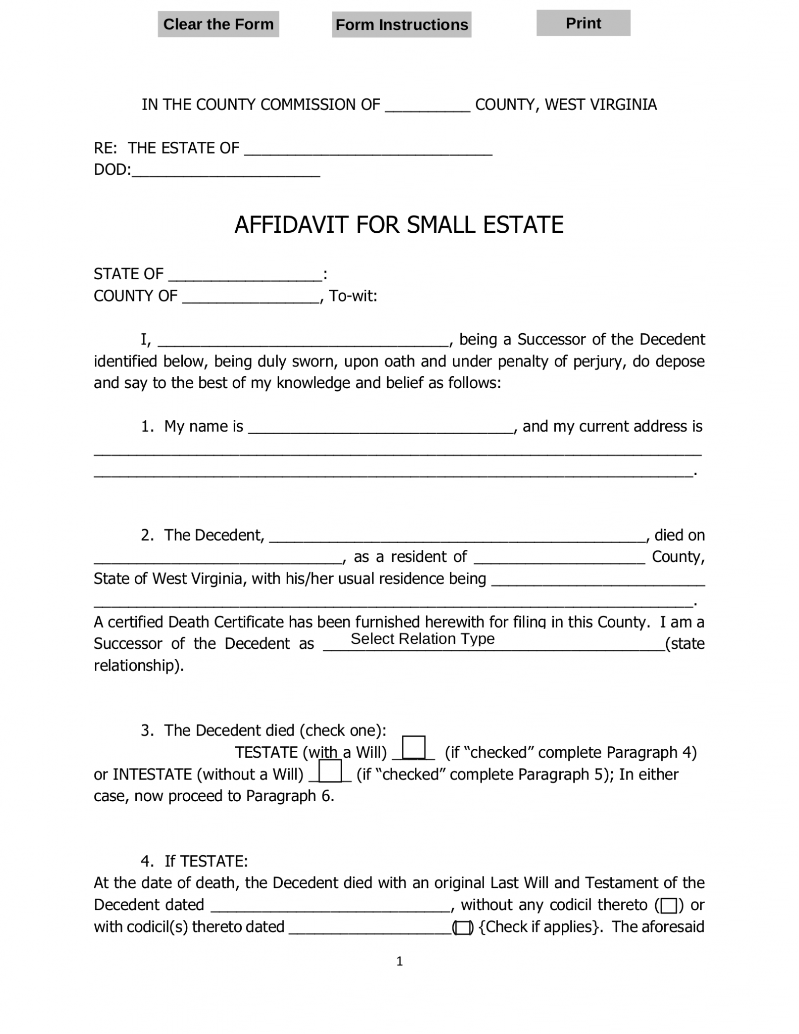 Free West Virginia Small Estate Affidavit Form - PDF – eForms